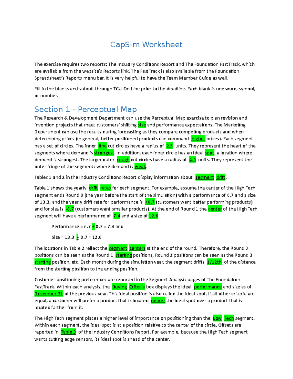 Assignment - Cap Sim Worksheet - CapSim Worksheet The exercise requires ...