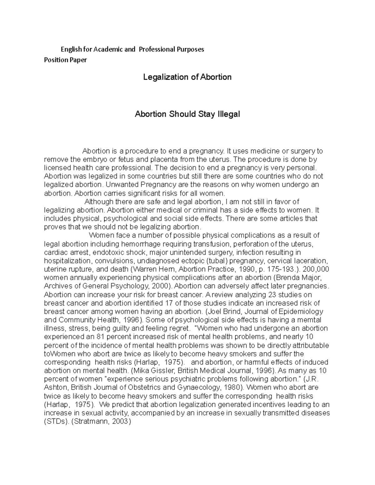 legalization of Abortion, abortion should stay illegal - English - Studocu