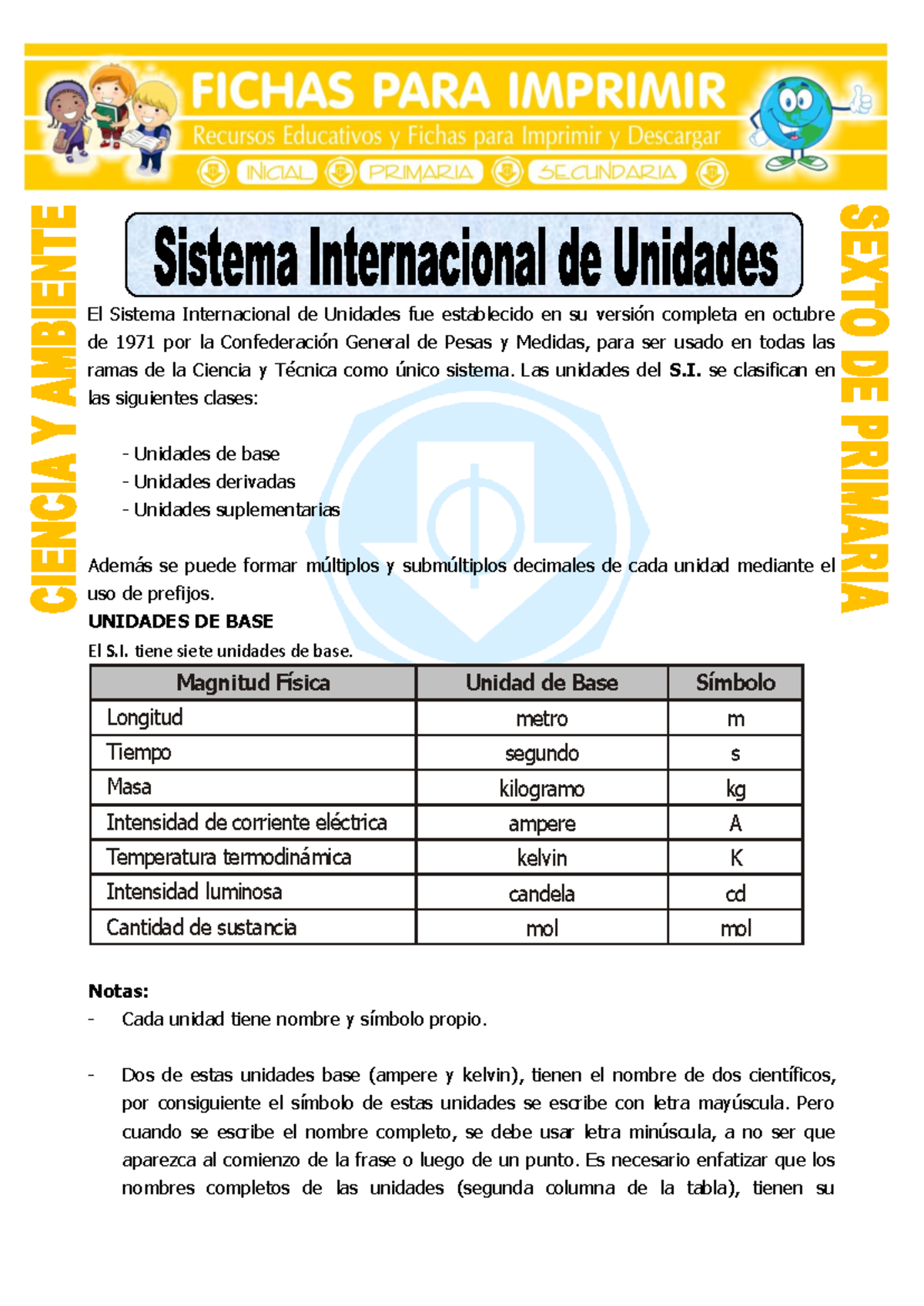 Ficha Sistema Internacional de Unidades para Sexto de Primaria - El Sistema Internacional de ...