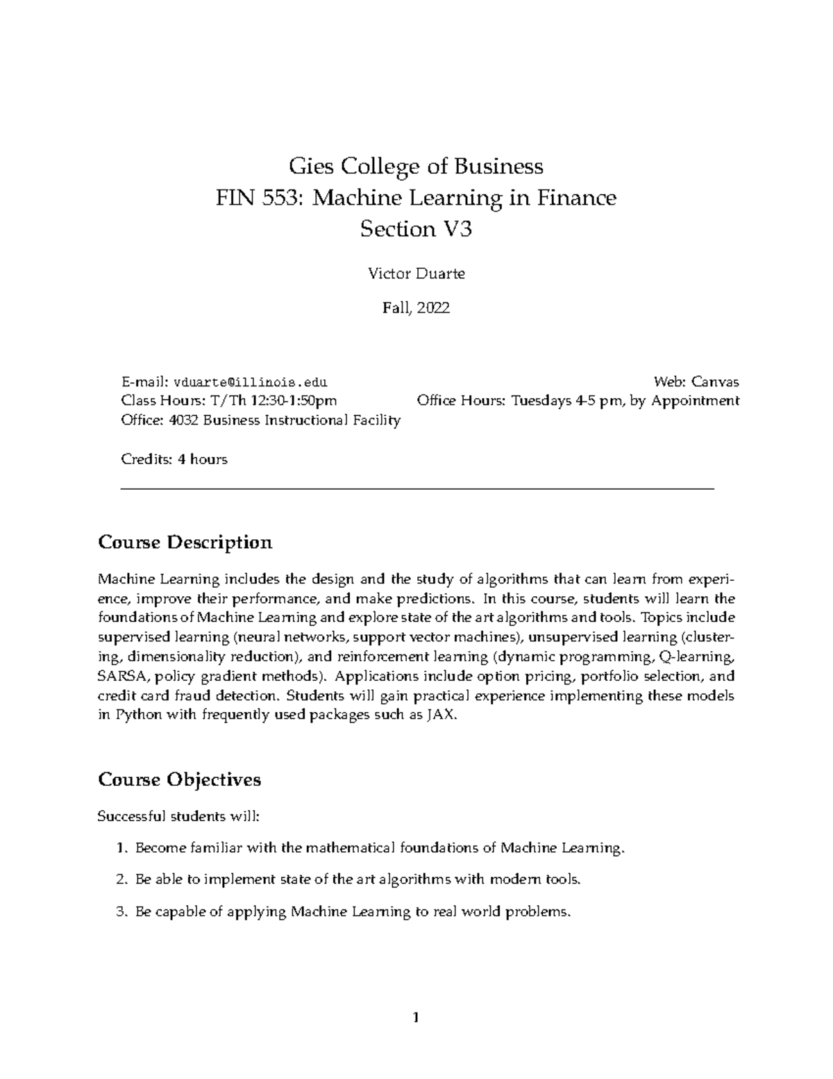 Syllabus - xcvbnm,dfghjk - Gies College of Business FIN 553: Machine ...