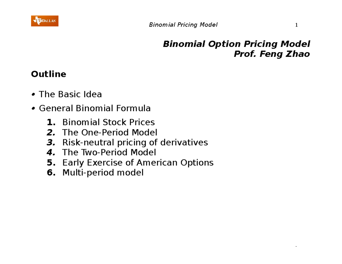 Note8us22 binomial - study guide - Binomial Option Pricing Model Prof ...