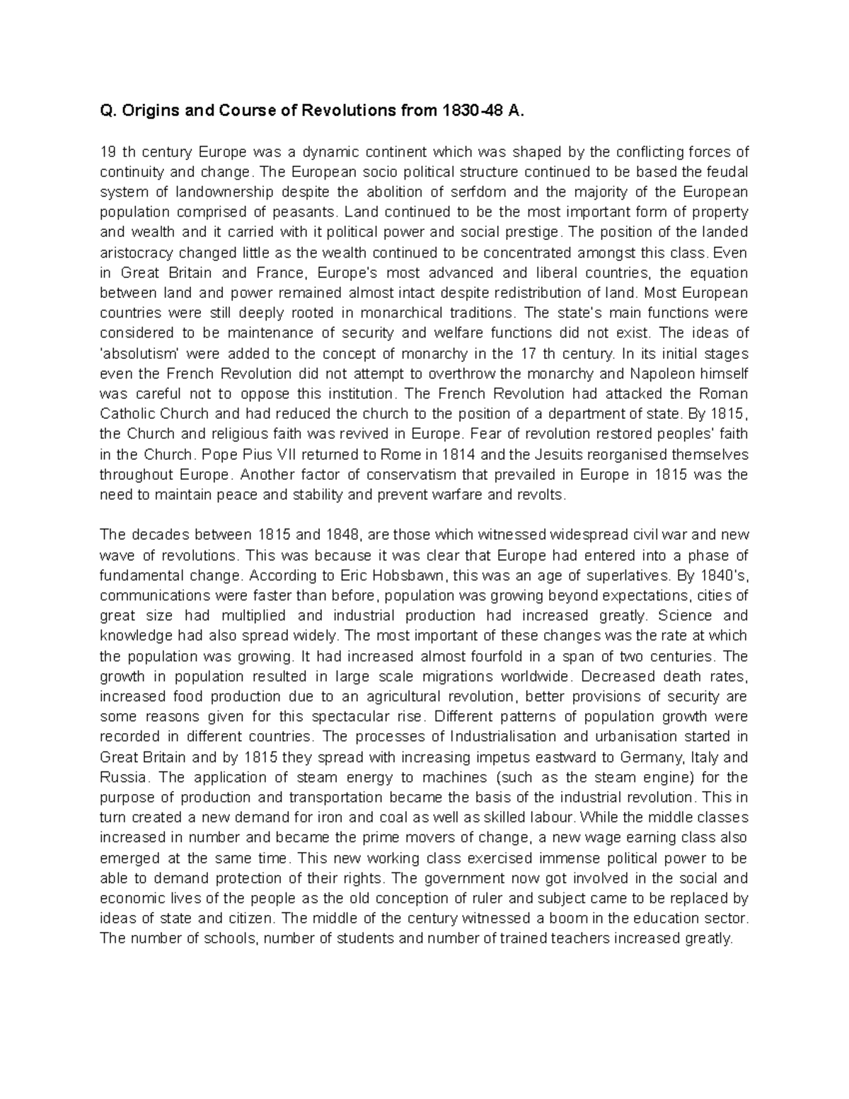 Revolution-1848 - modern Europe sem 5 - Q. Origins and Course of ...