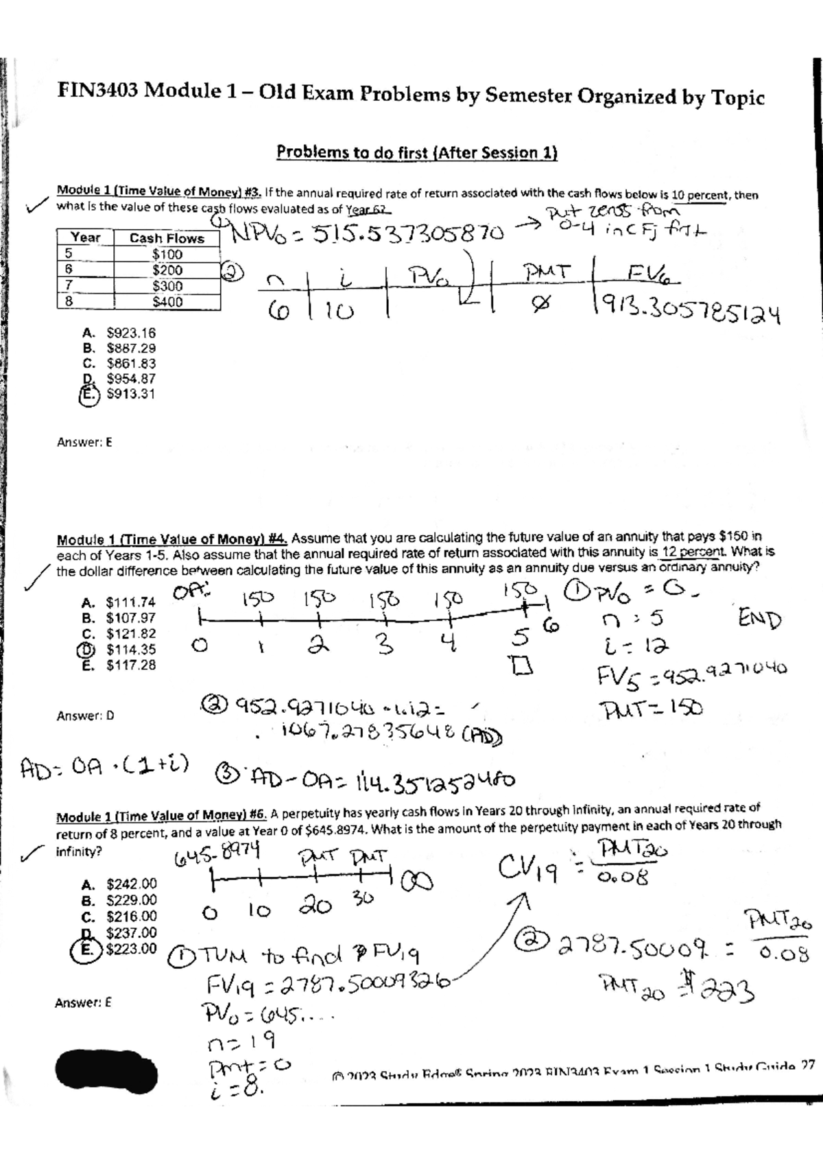Practice Problems- Module 1 - FIN3403 Module 1 Old Exam Problems Semester Organized Topic ...