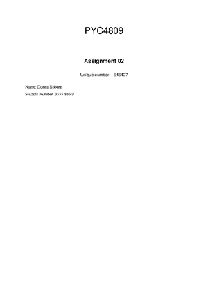 PYC 4809 - Portfolio - Student Number: 65871448 Module: PYC 4809 Module Name: Therapeutic ...