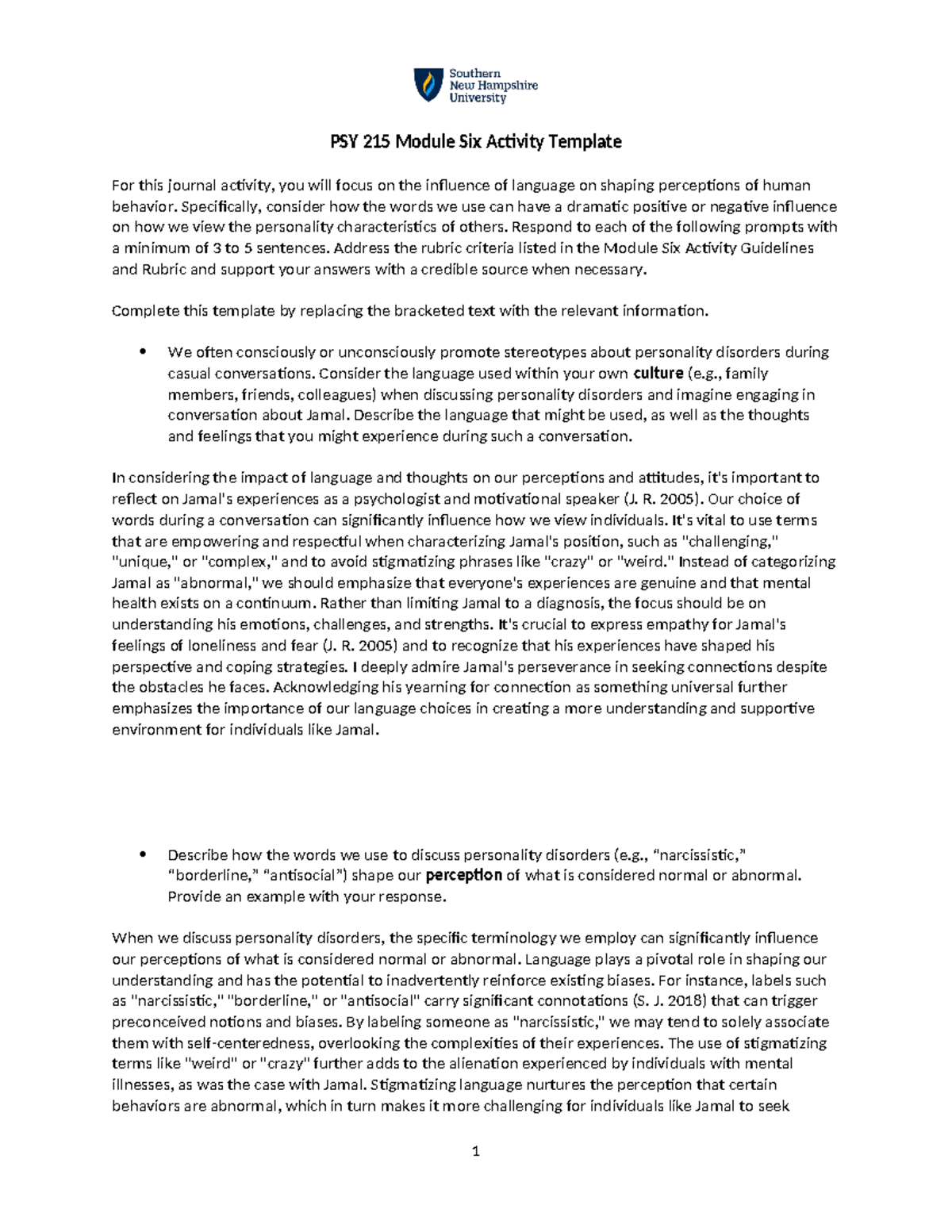 PSY 6 -16 -24. 215 Module Six Activity Template - PSY 215 Module Six ...