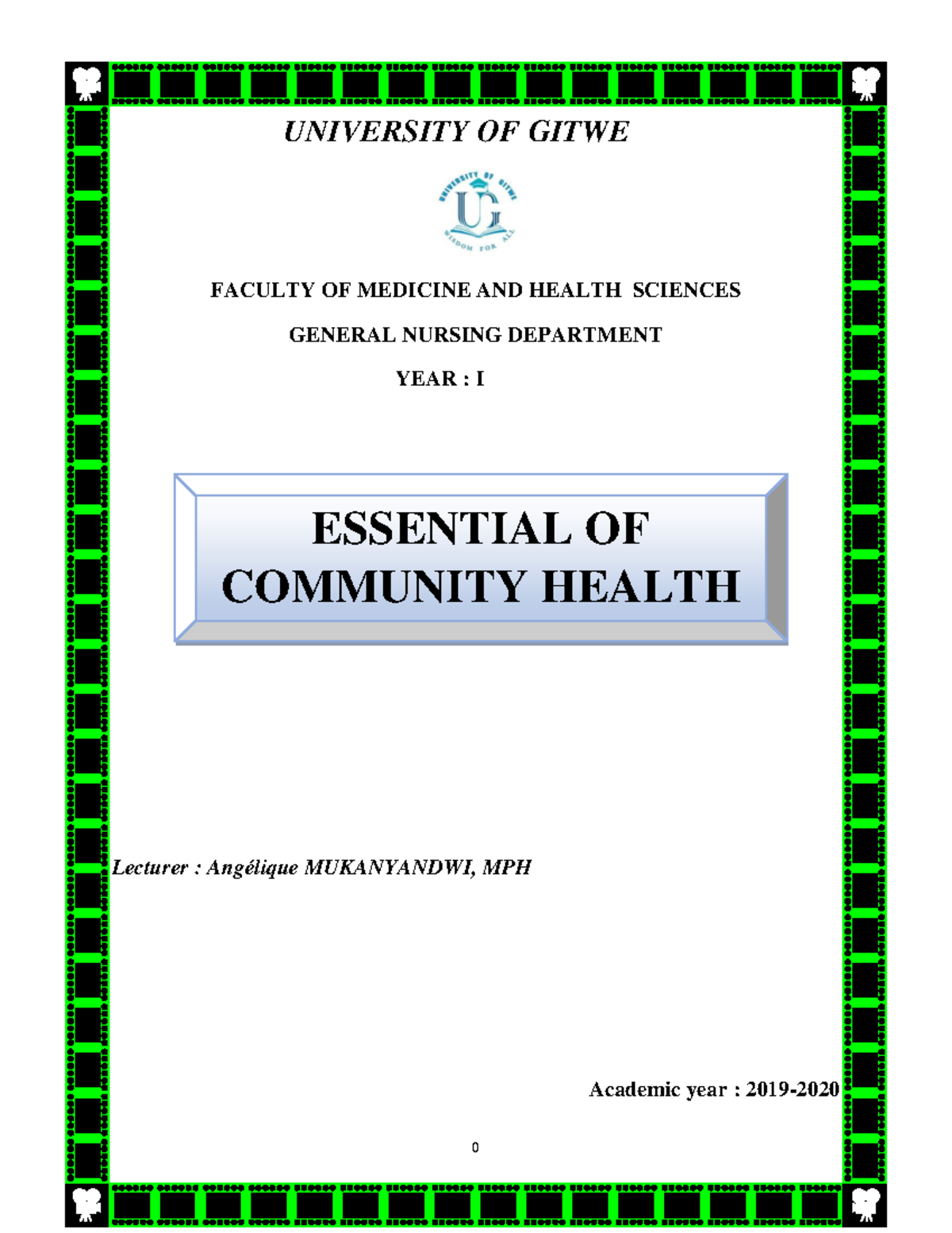 Health Promotion Notes( Community Health Notes) - UNIVERSITY OF GITWE ...