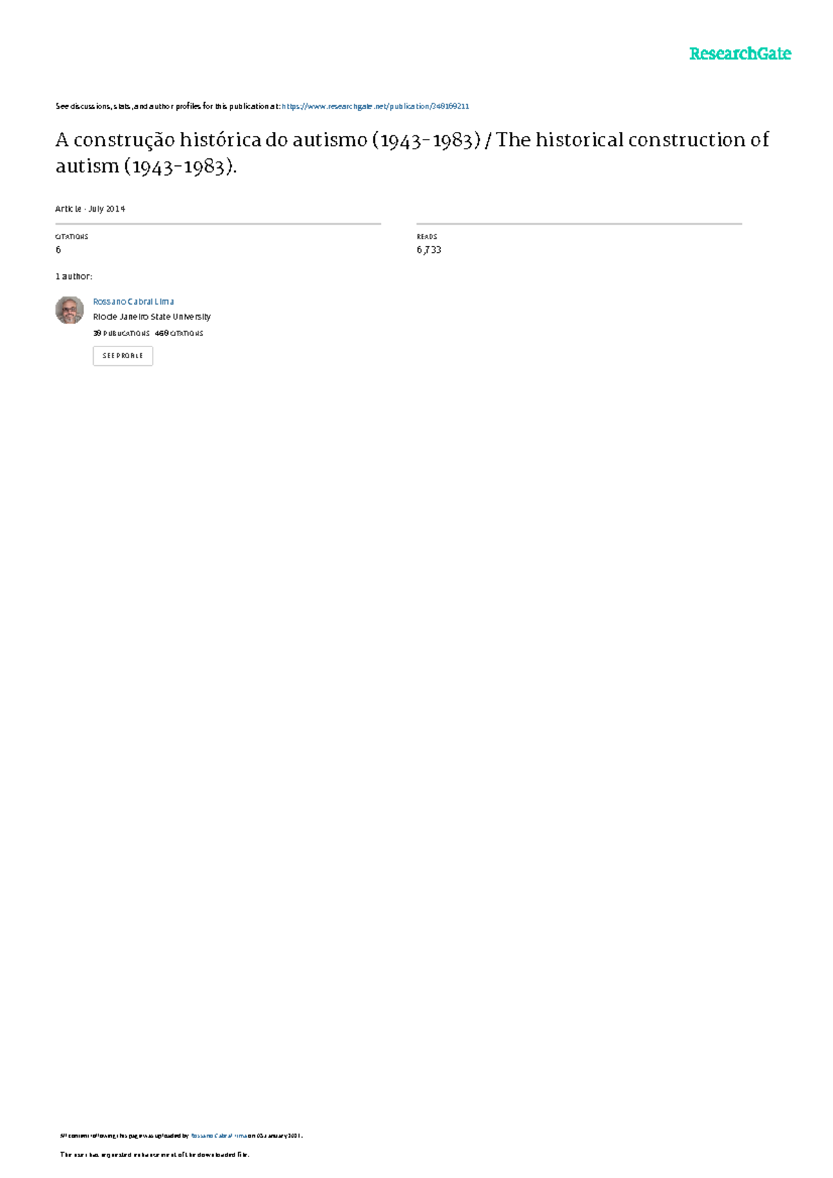 Artigo - A Construcao Historica DO Autismo - Rossano Cabral - See discussions, stats, and author ...