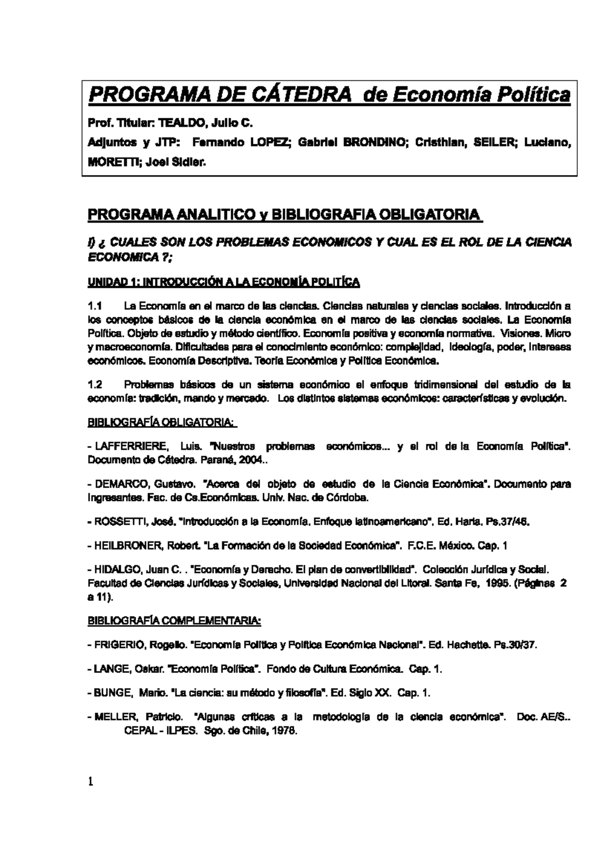 Programa economia politica - PROGRAMA DE CÁTEDRA de Economía Política ...