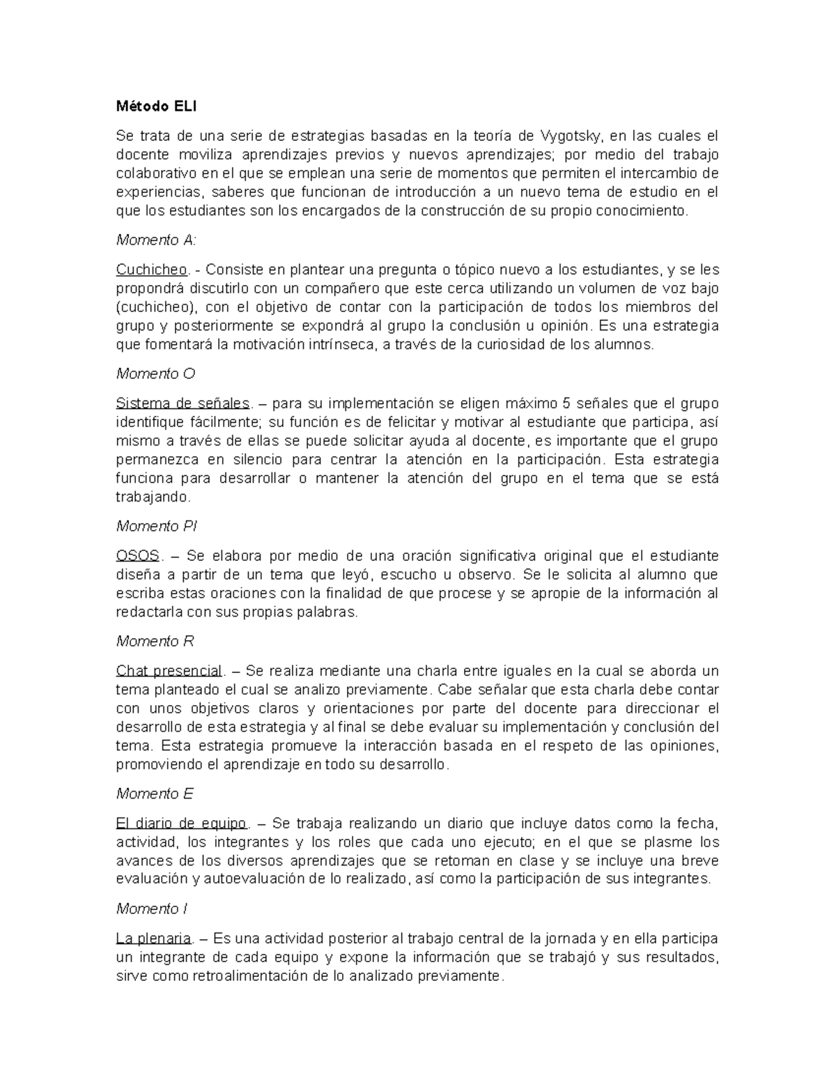 Método ELI Glosario - analisis - Método ELI Se trata de una serie de estrategias basadas en la ...