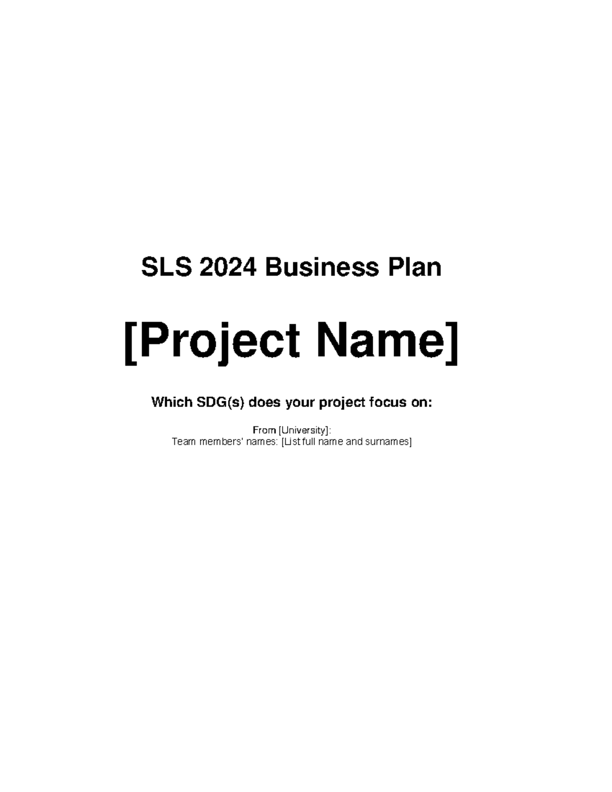 SLS2024 business plan template - SLS 2024 Business Plan [Project Name ...