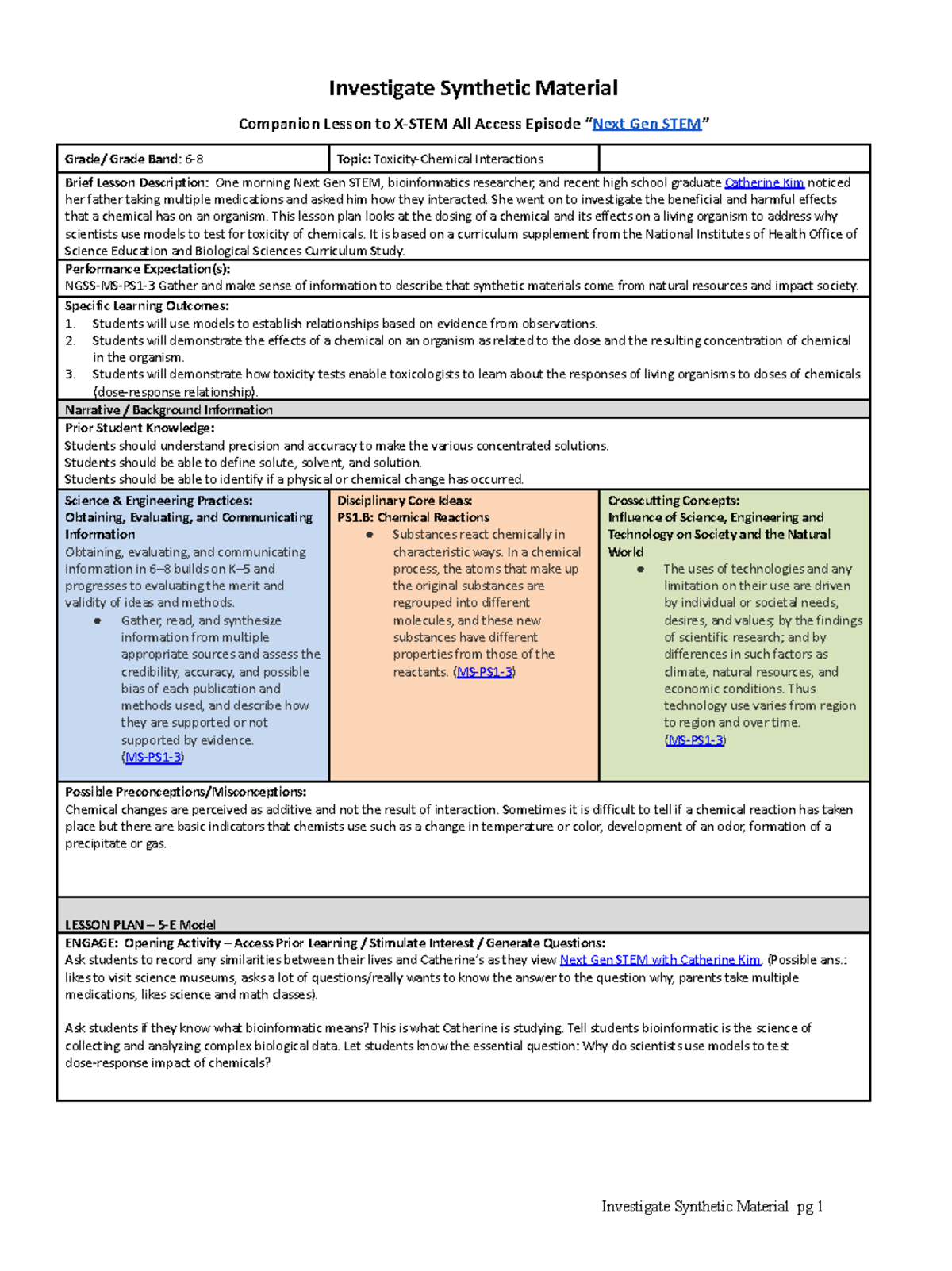 cross cutting concepts in science - Investigate Synthetic Material Companion Lesson to X-STEM ...