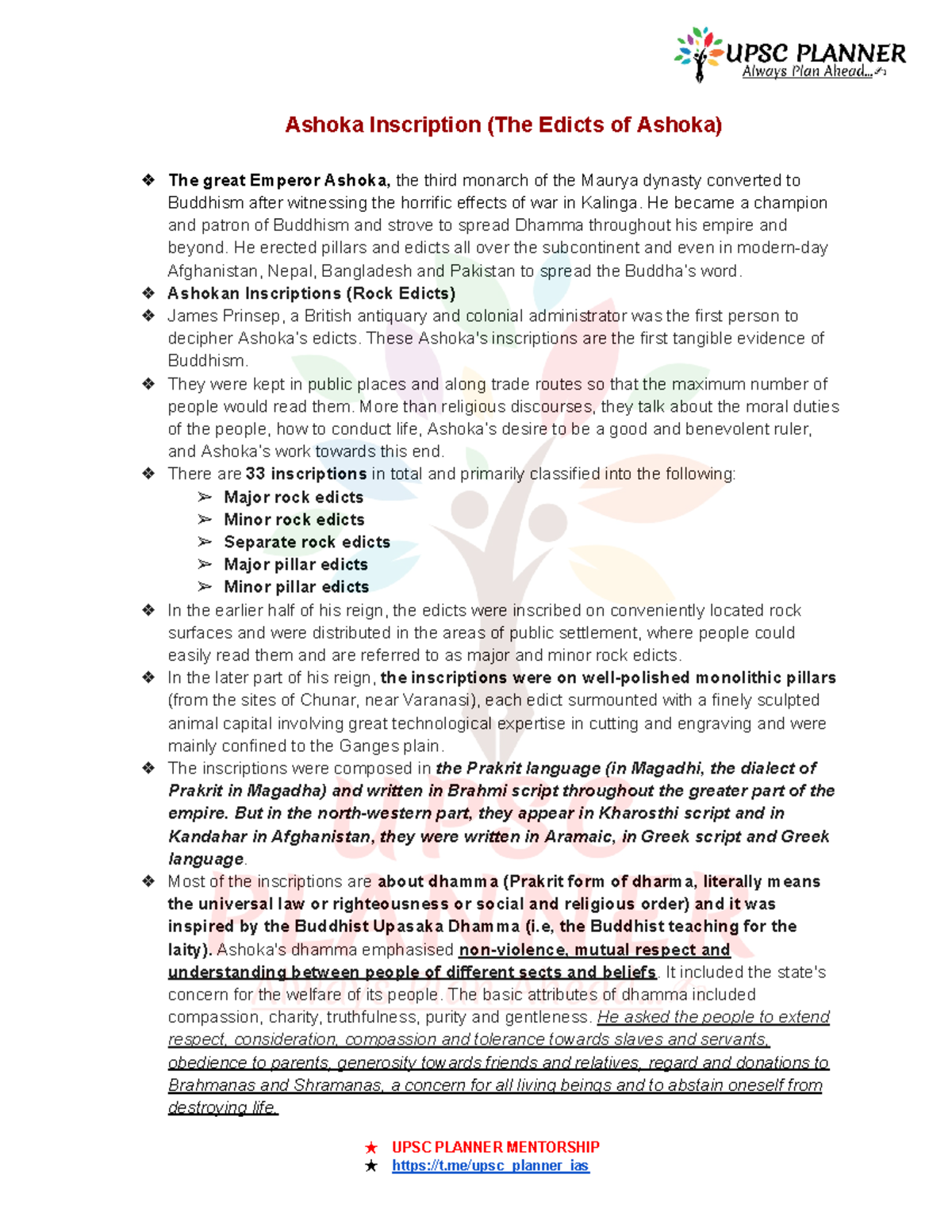 Ashokan-Inscriptions Notes By UPSC Planner - Ashoka Inscription (The ...