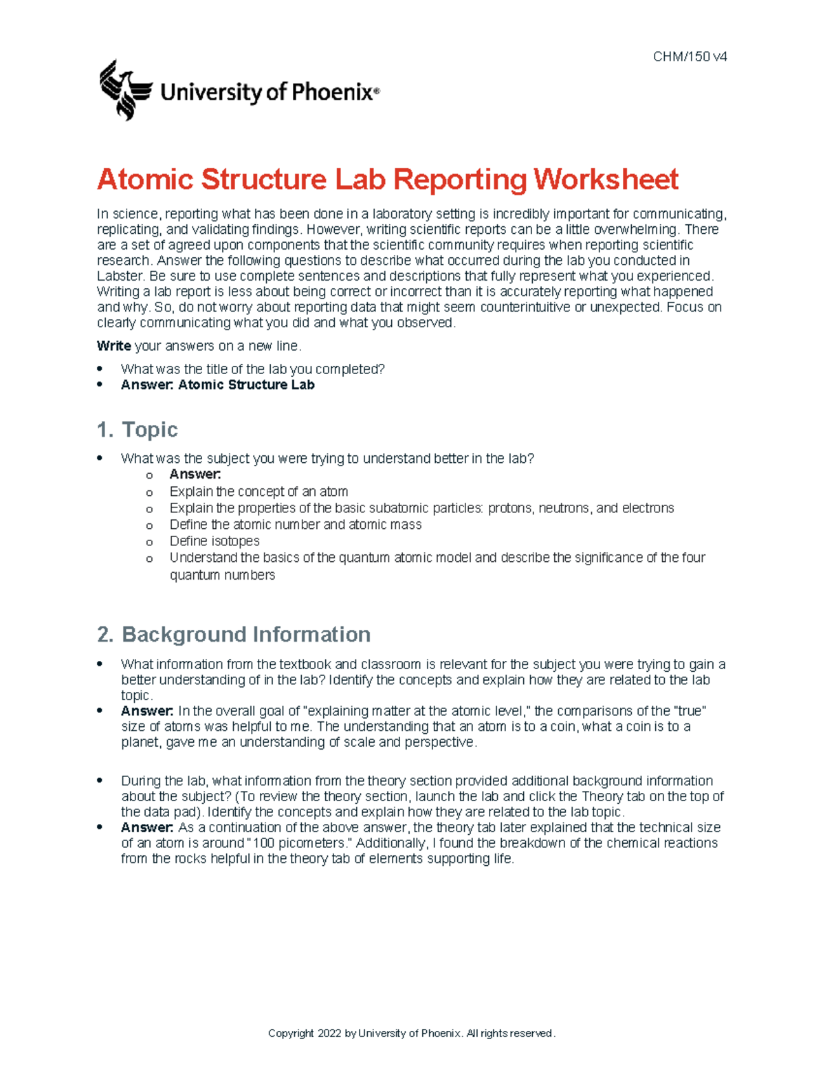 Chm150 v4 wk2 atomic structure lab report observational - CHM/150 v ...