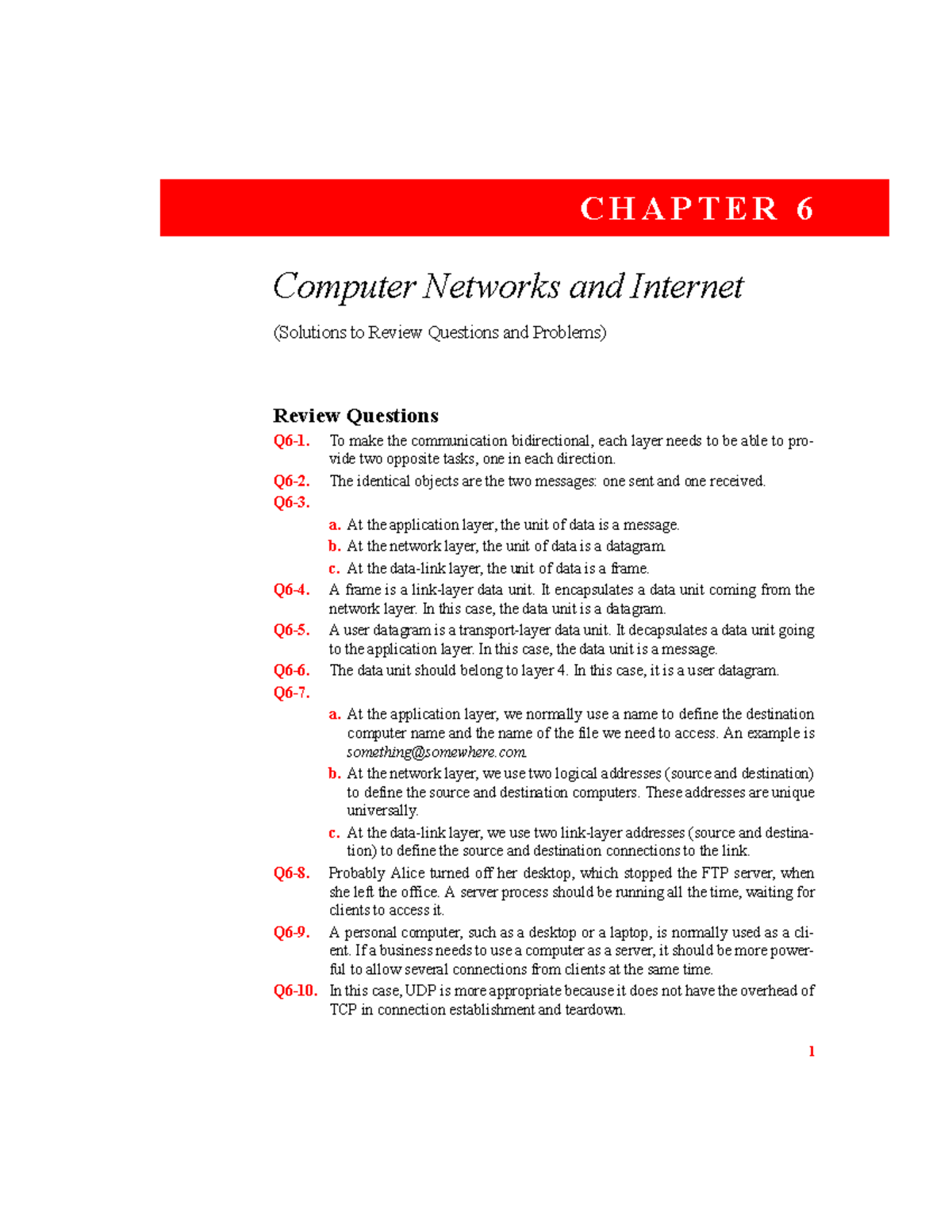 Chapter - TEXTBOOK SOLUTIONS - 1 C H A P T E R 6 Computer Networks and ...