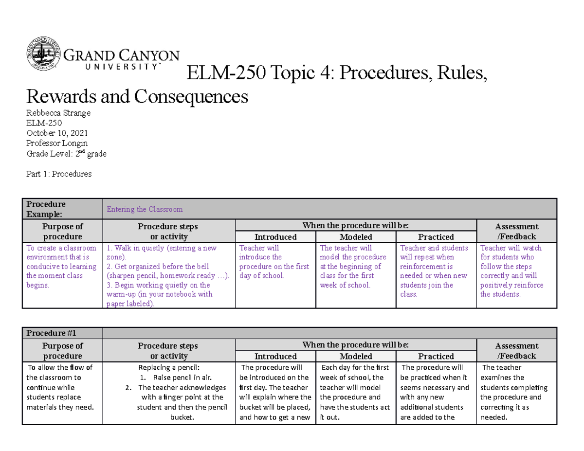 ELM-250 T4 Procedures Template - ELM-250 - GCU - Studocu
