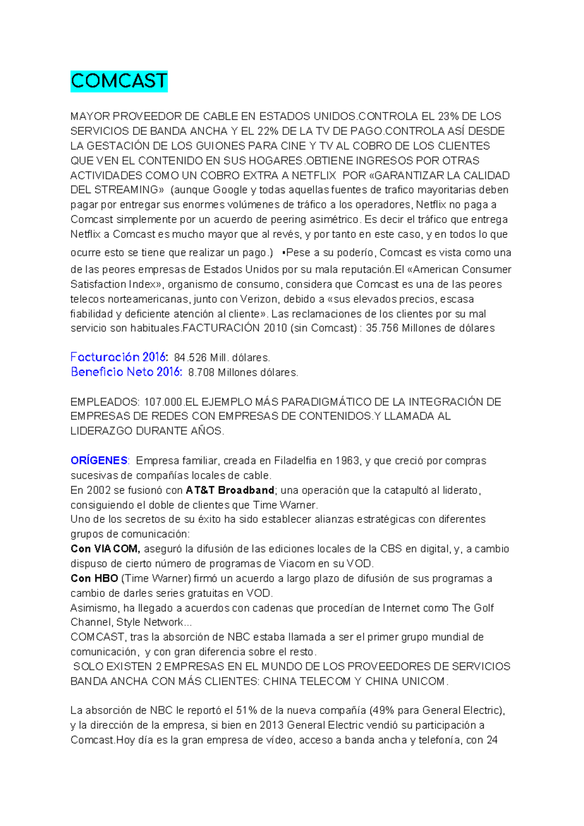 Estructuras del Sistema de Medios - COMCAST MAYOR PROVEEDOR DE CABLE EN ...