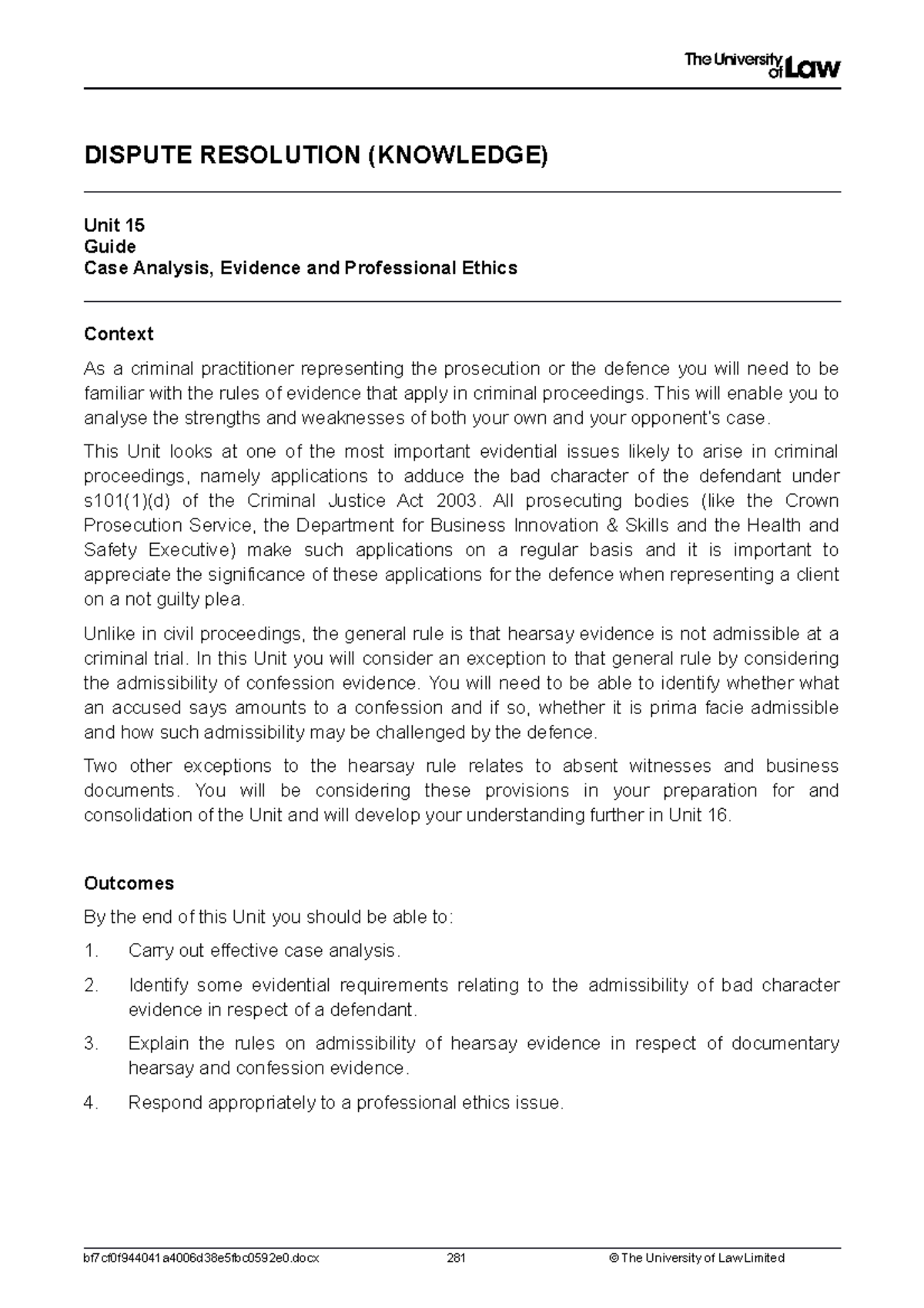 15. Case Analysis - Workshop - DISPUTE RESOLUTION (KNOWLEDGE) Unit 15 ...