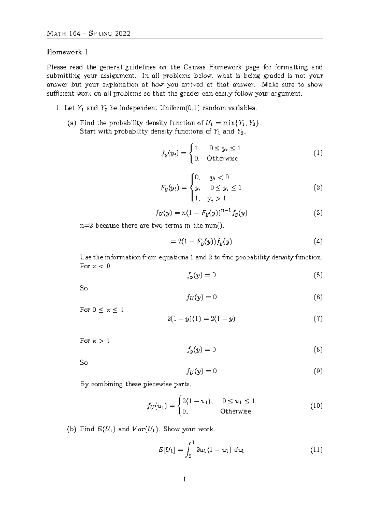 164Homework 01 - Assignment - Homework 1 Please read the general guidelines on the Canvas ...