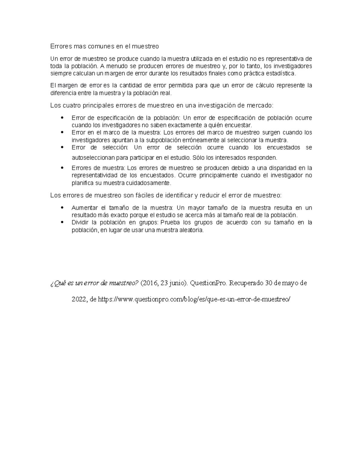 Errores comunes - Errores mas comunes en el muestreo Un error de ...