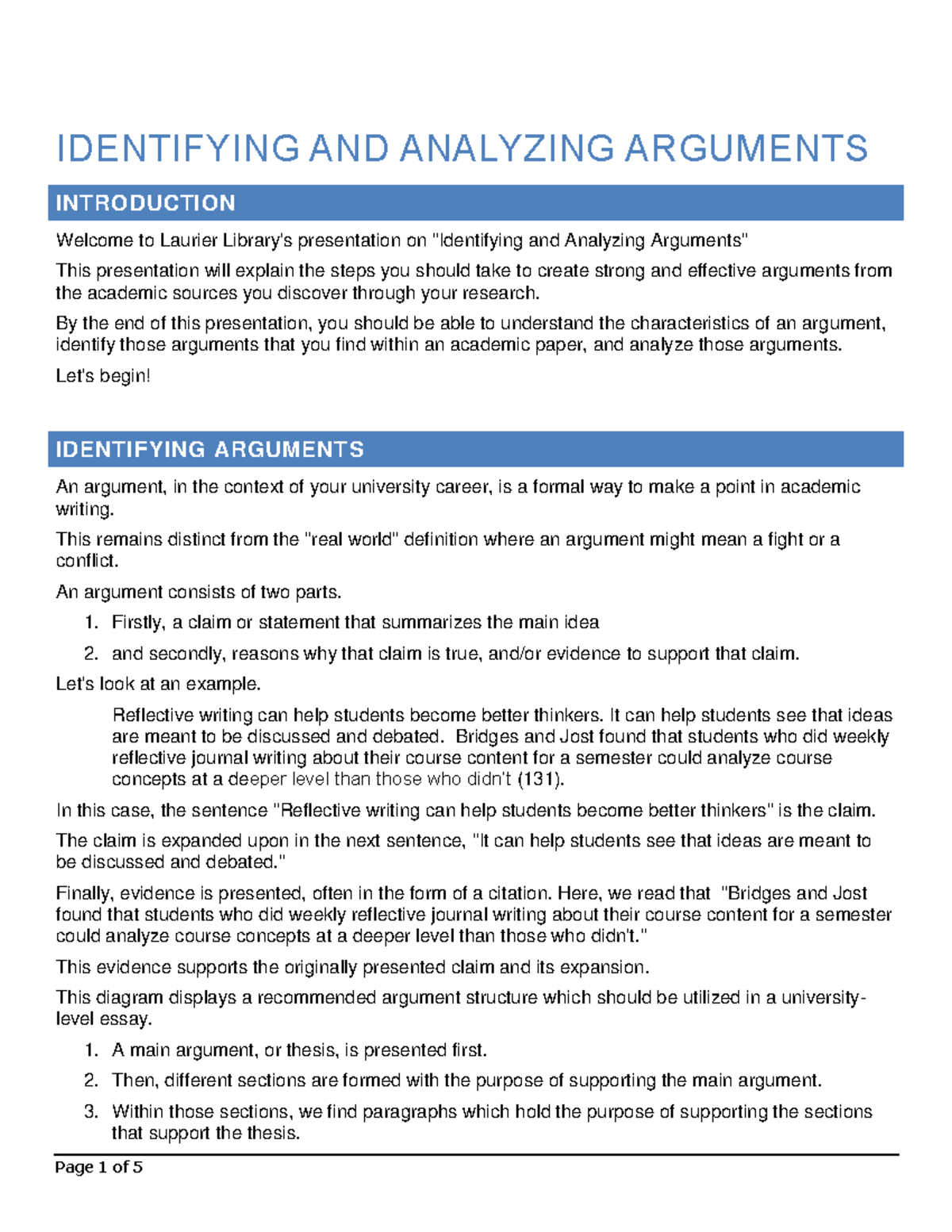 Identifyingarguments - IDENTIFYING AND ANALYZING ARGUMENTS INTRODUCTION ...