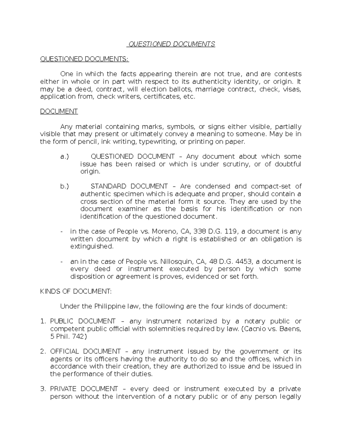 Questioned Documents - Motes - QUESTIONED DOCUMENTS QUESTIONED ...