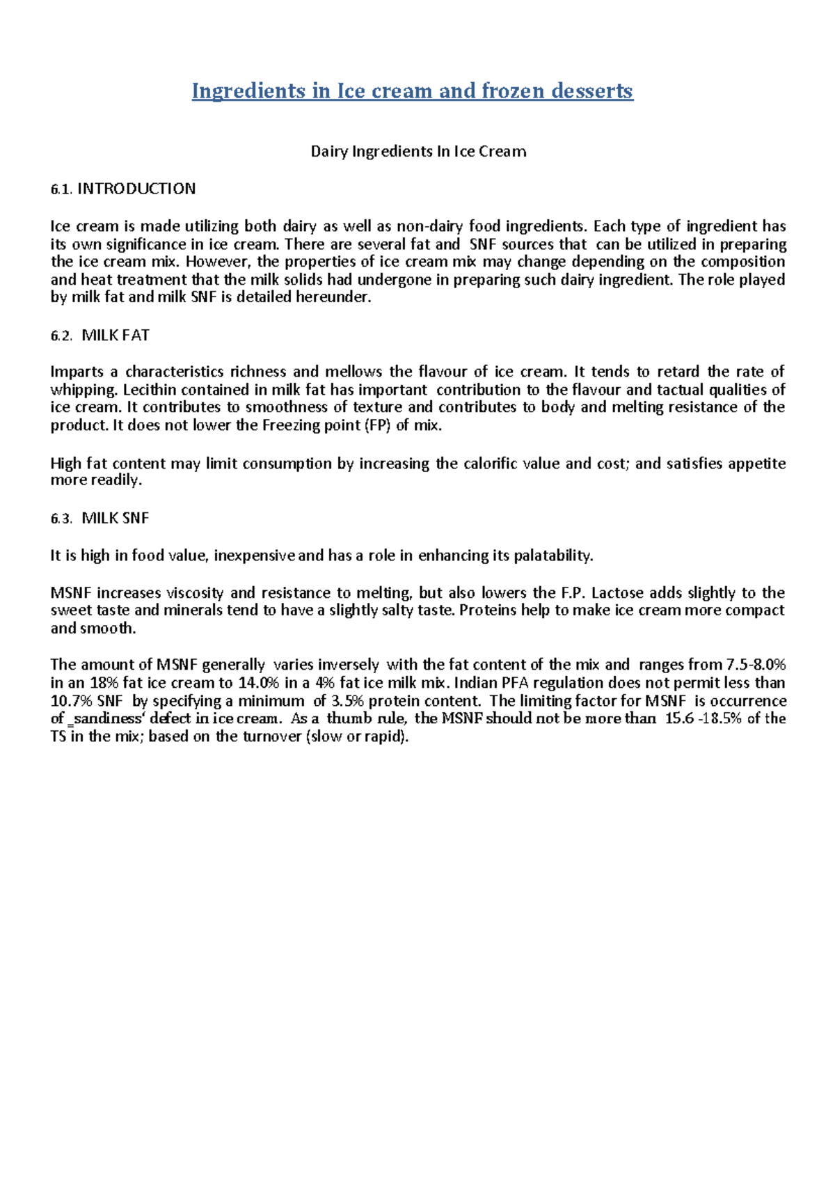 Ingredients in Ice cream and frozen desserts - INTRODUCTION Ice cream ...