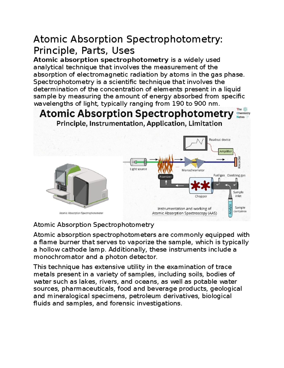 Atomic Absorption Spectrophotometry Atomic Absorption