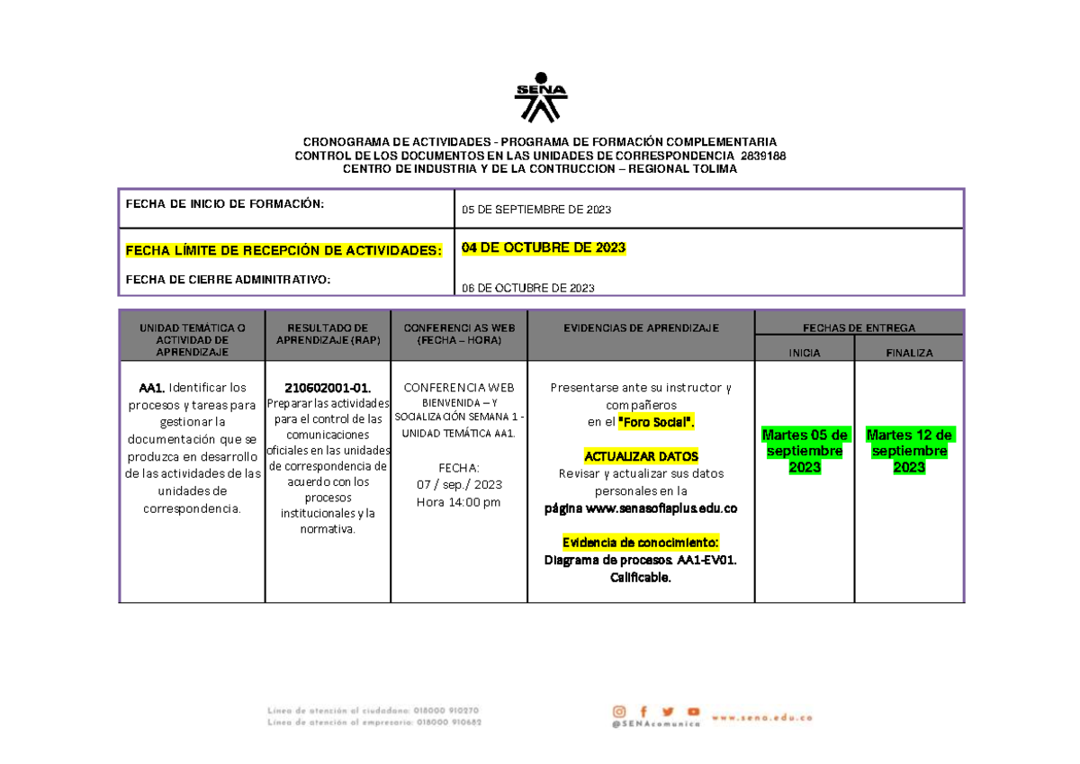88n Controln Cronograman SEPTn 3064f78b567c075 - CRONOGRAMA DE ACTIVIDADES - PROGRAMA DE ...
