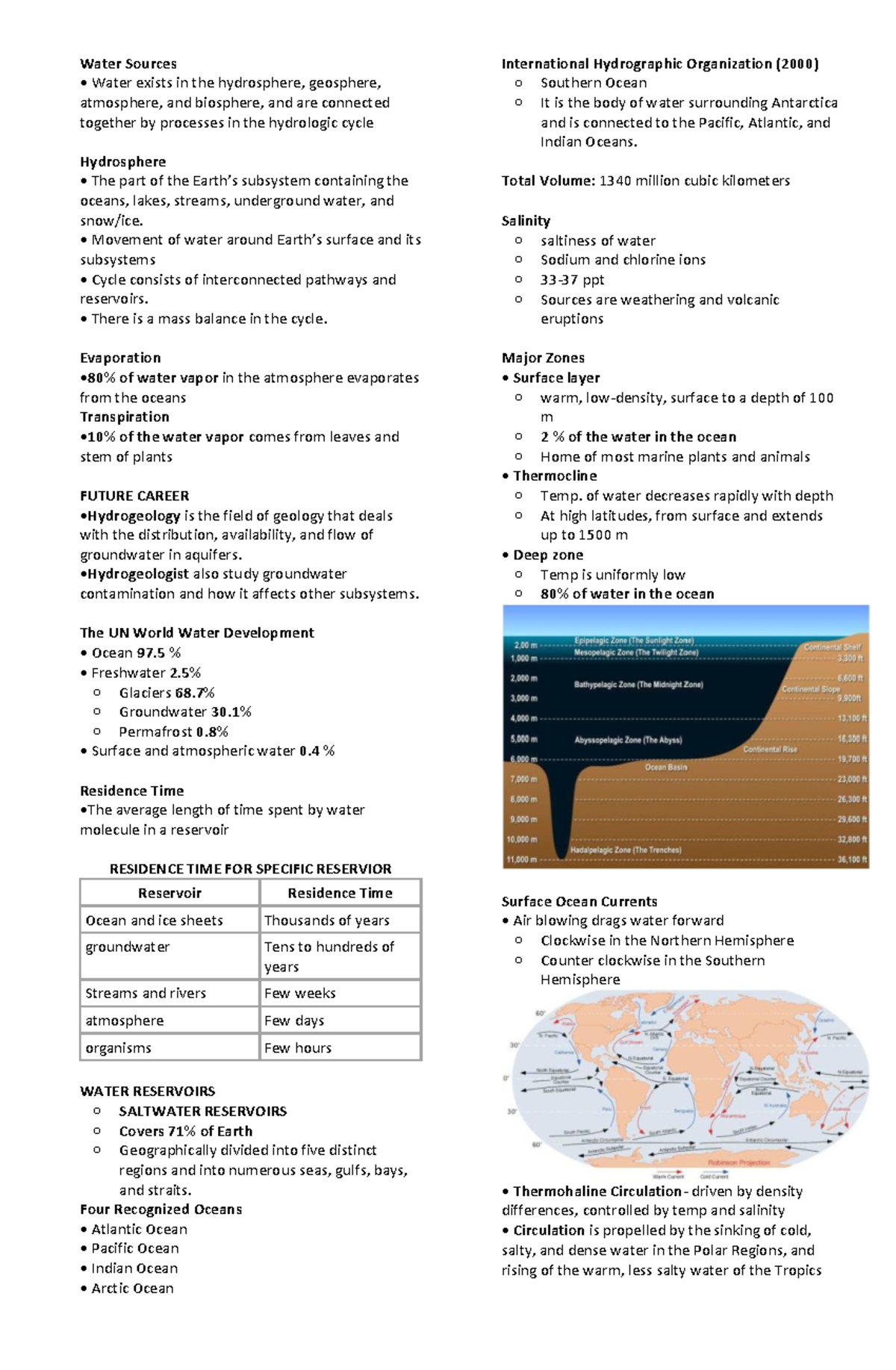 Earth Science Reviewer 1 - Water Sources • Water exists in the ...