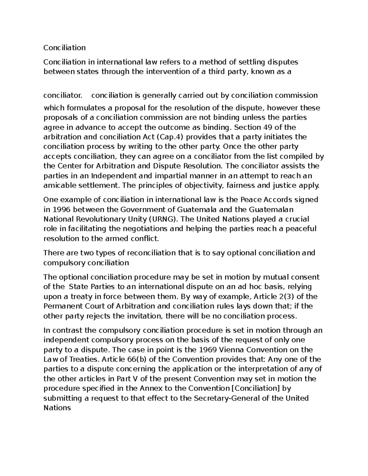 Coalition in International law - Conciliation Conciliation in ...