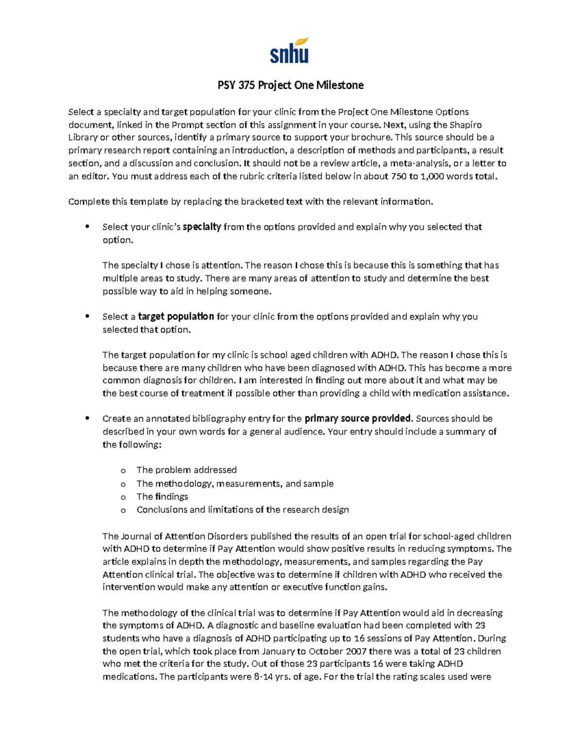 PSY 375 Project One Milestone - PSY 375 Project One Milestone Select a ...