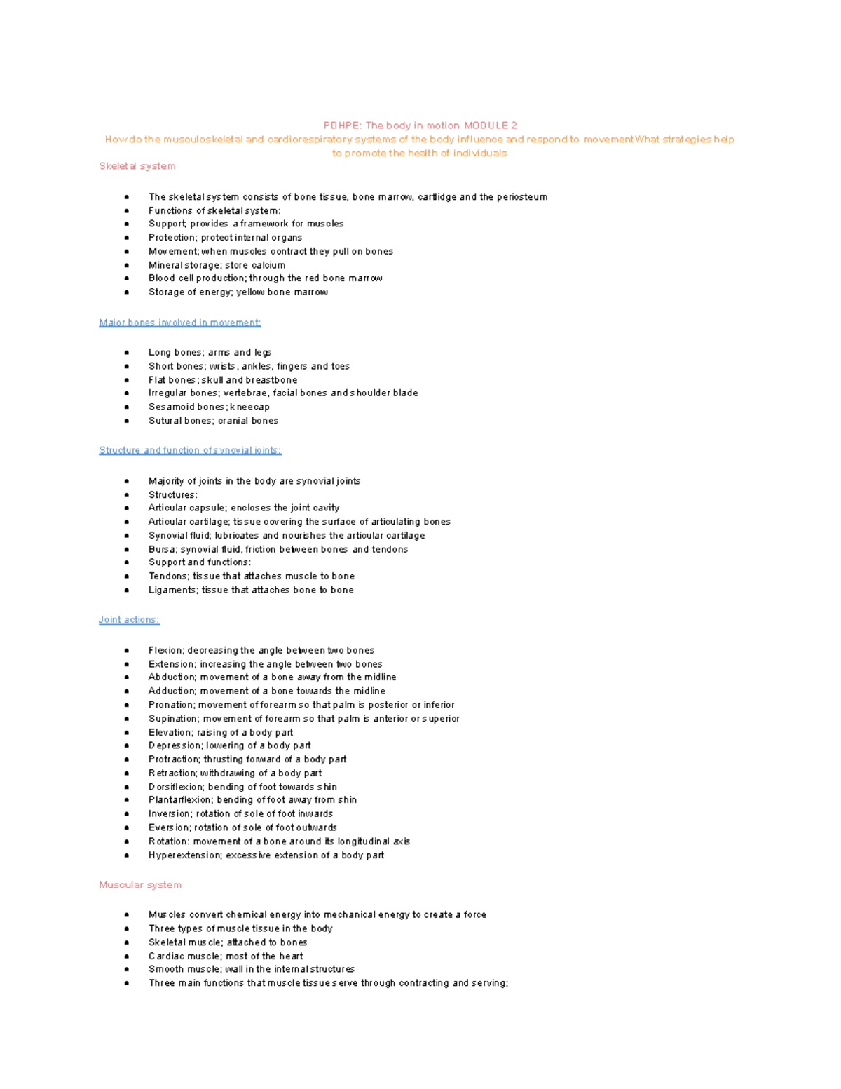 Pdhpe The body in motion Module 2 - PDHPE: The body in motion MODULE 2 ...