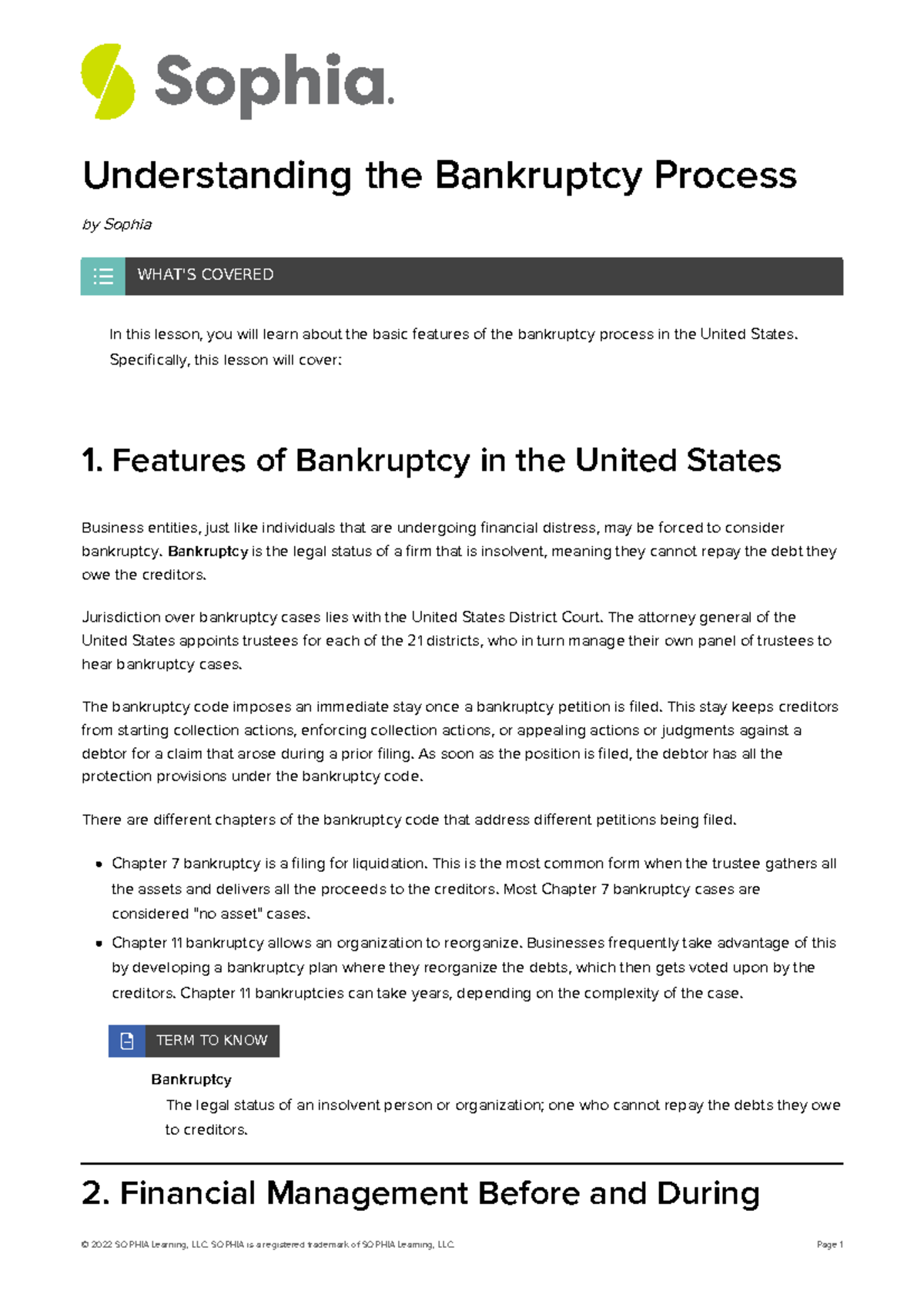 Understanding the bankruptcy process - Specifically, this lesson will ...