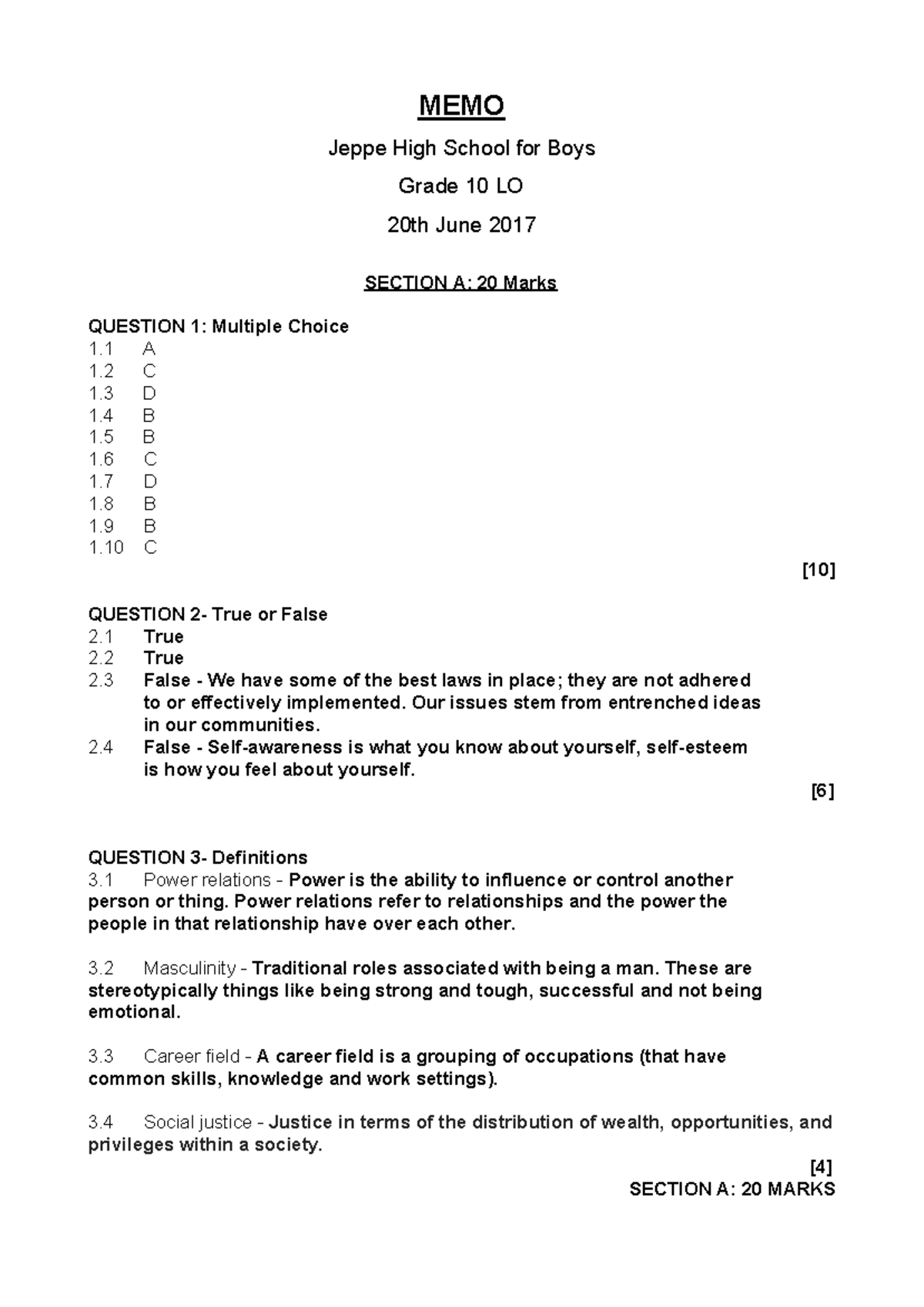Memo of Grade 10 LO Exam Term 2 - 2017 Final - MEMO Jeppe High School ...