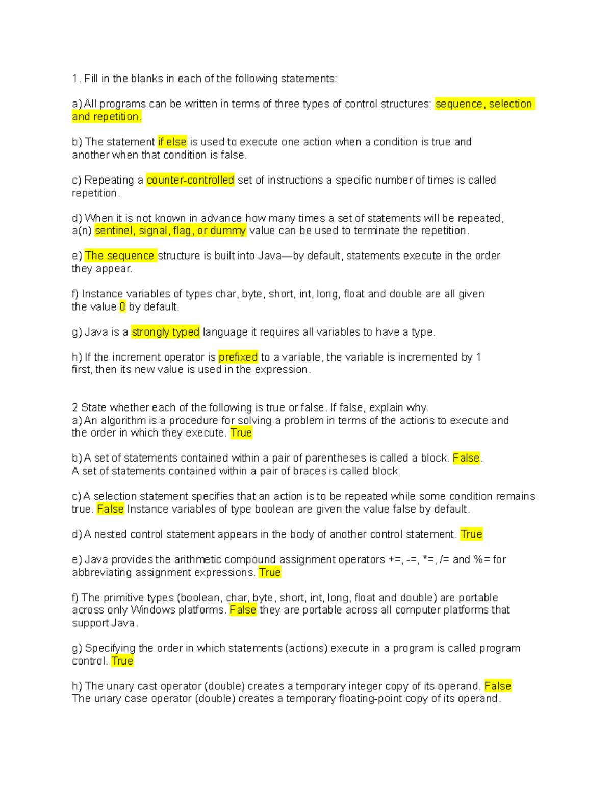 Exercise 13b Notes For Java Fill In The Blanks In Each Of The Following Statements A All