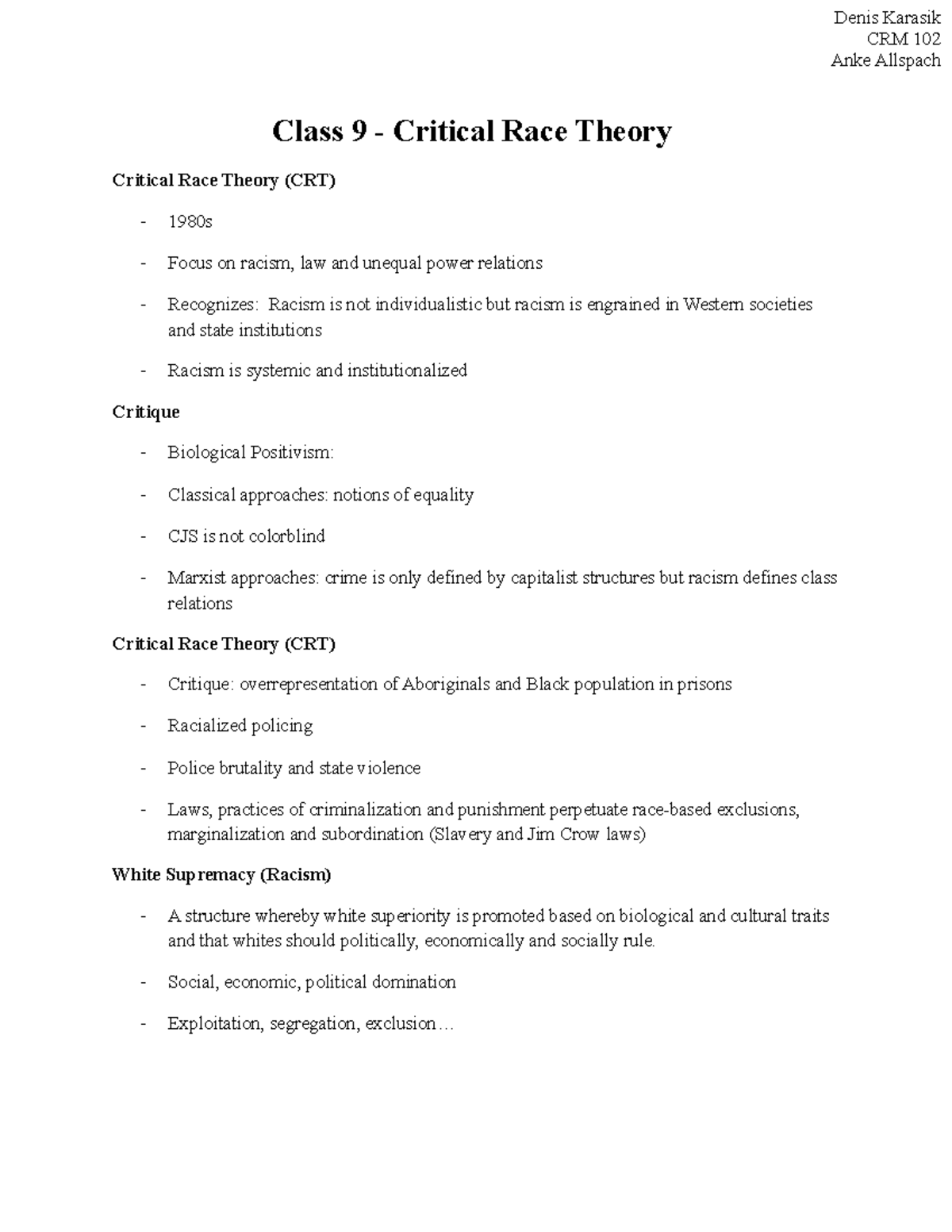 Note 11 - Critical Race Theory - Denis Karasik CRM 102 Anke Allspach ...