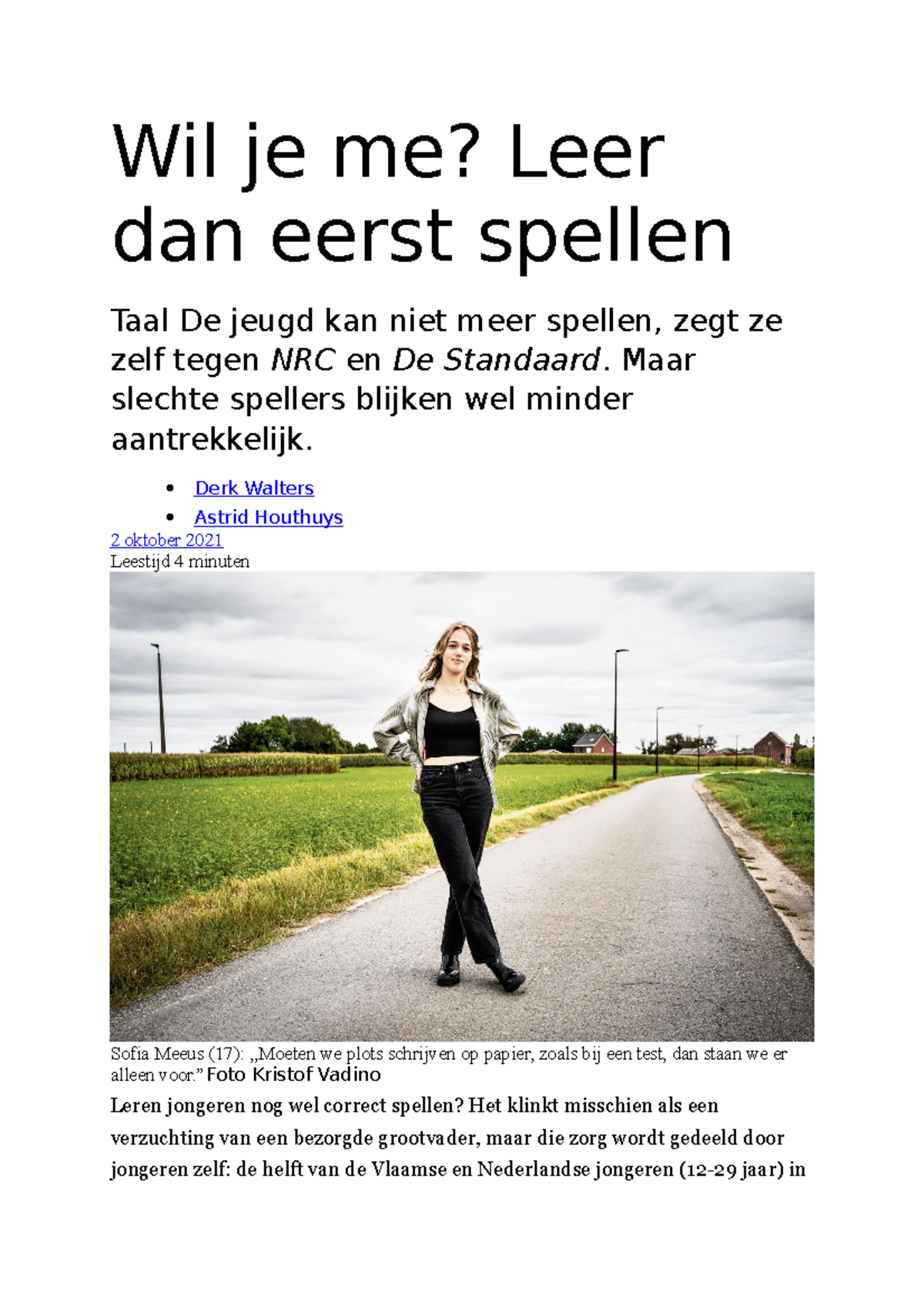 Artikel spellen - Wil je me? Leer dan eerst spellen Taal De jeugd kan ...