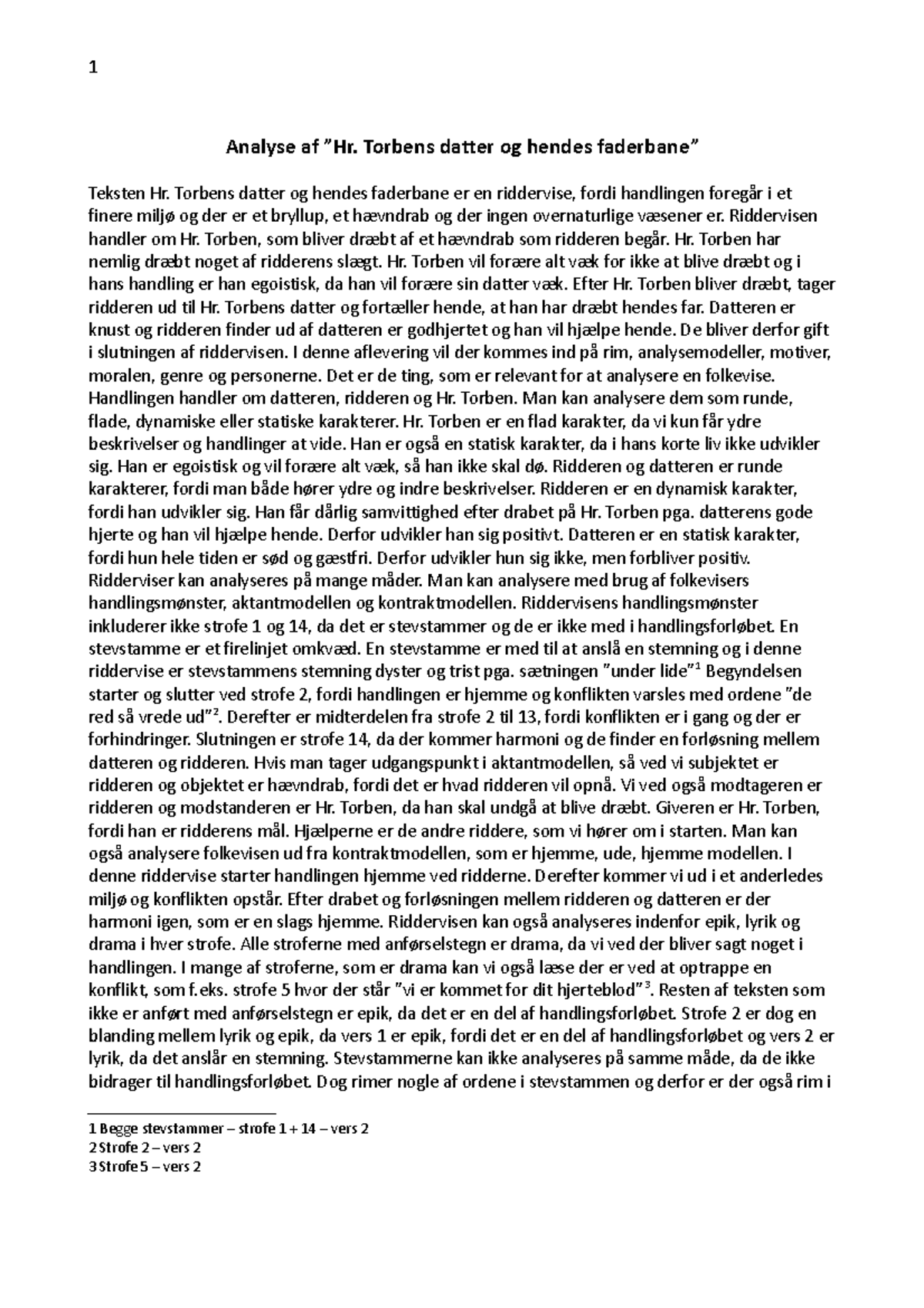 Hr. Torbens datter og hendes faderbane - 1 Analyse af ”Hr. Torbens ...