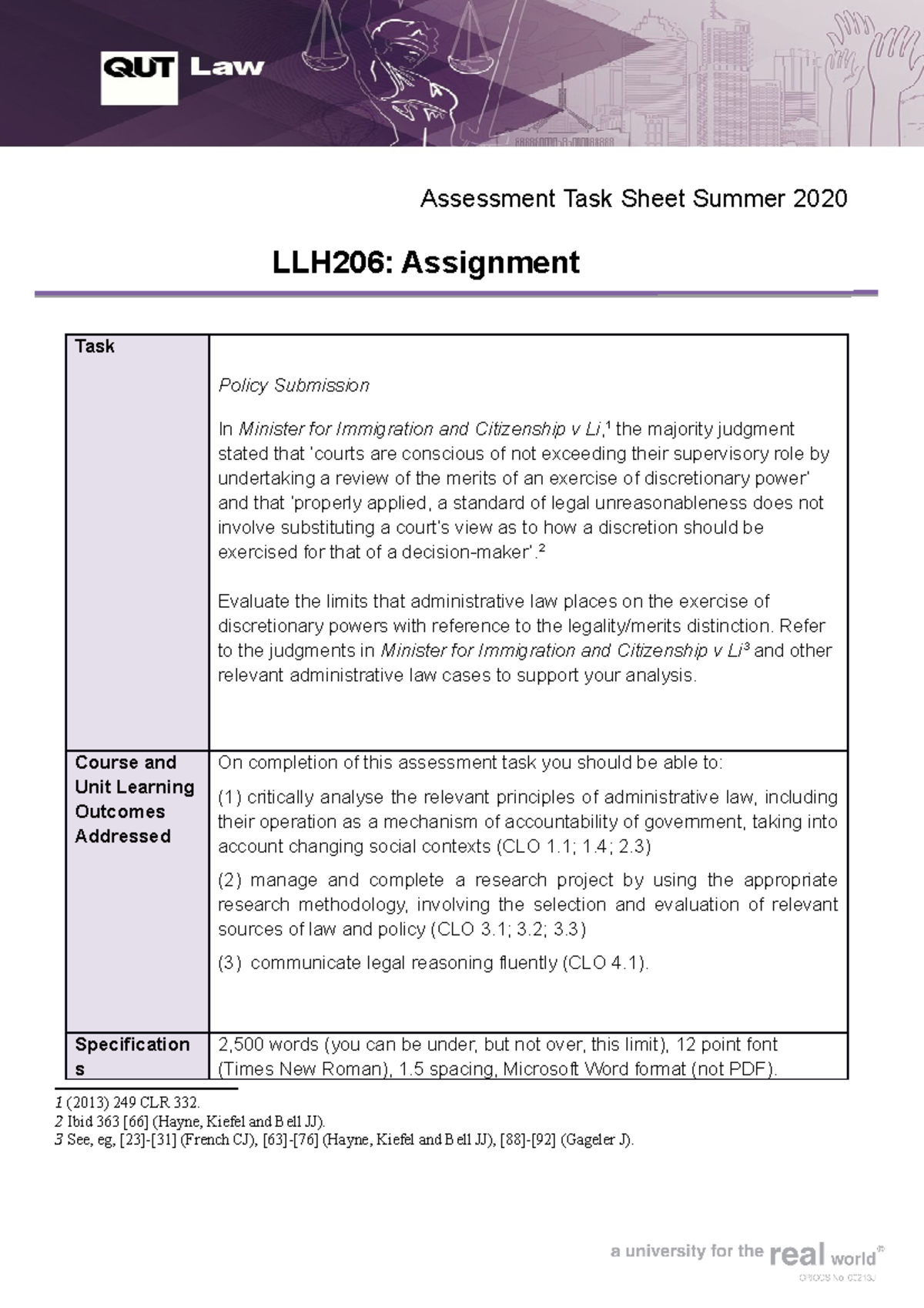 LLH206 Task 1 assignment Summer 2020-2021 Final - Assessment Task Sheet ...