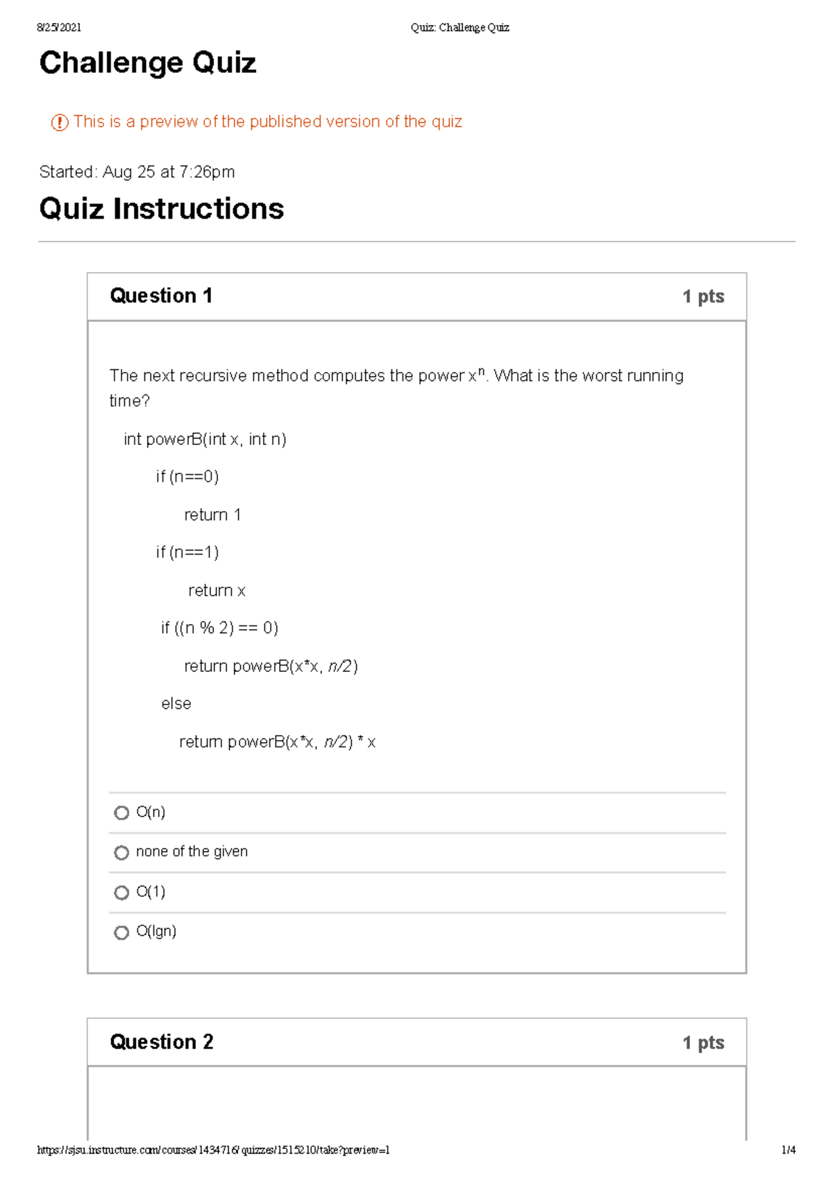 Quiz - Quiz - Challenge Quiz This is a preview of the published version ...