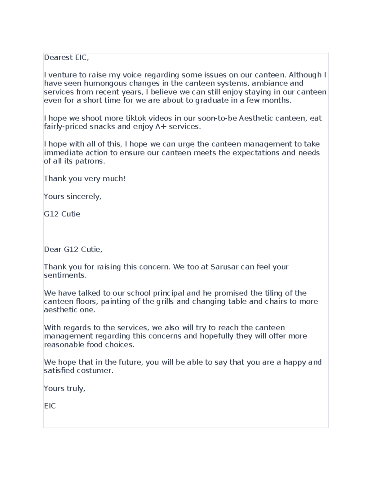 Letter to EIC - eme - Dearest EIC, I venture to raise my voice ...