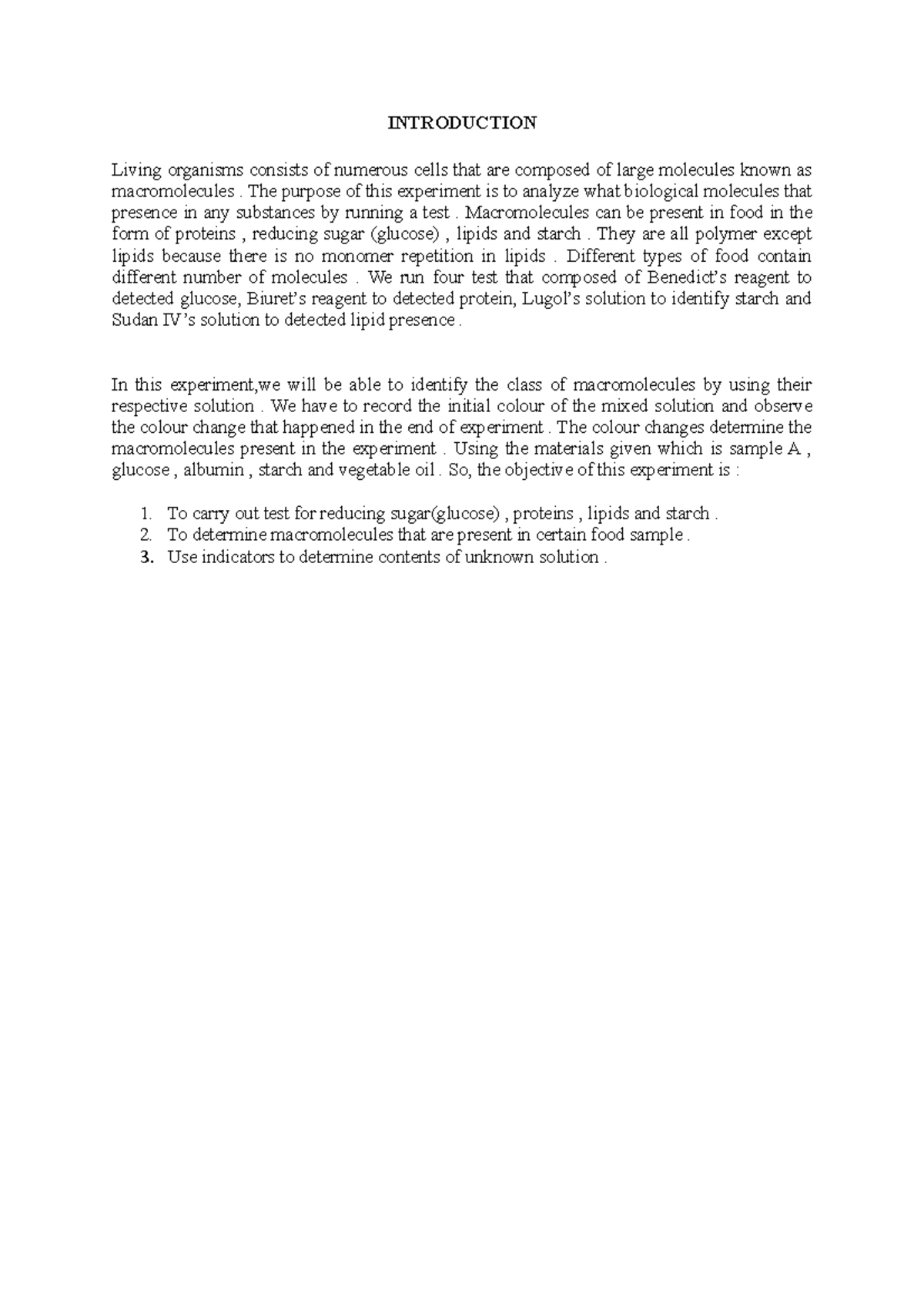 Introduction lab bio (1) - INTRODUCTION Living organisms consists of ...