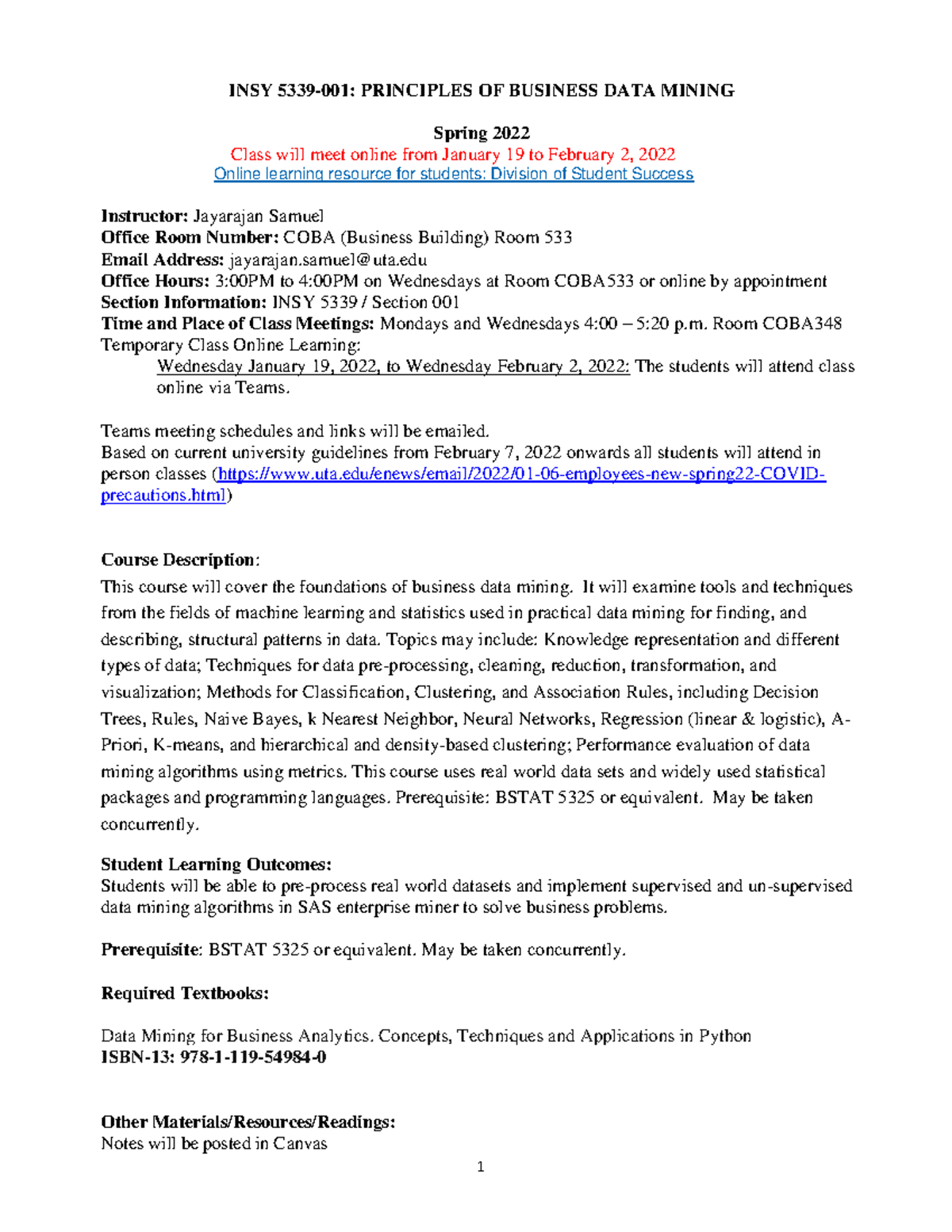 2024- Spring 2222-INSY-5339-001 - INSY 533 9 - 001 : PRINCIPLES OF BUSINESS DATA MINING Spring ...