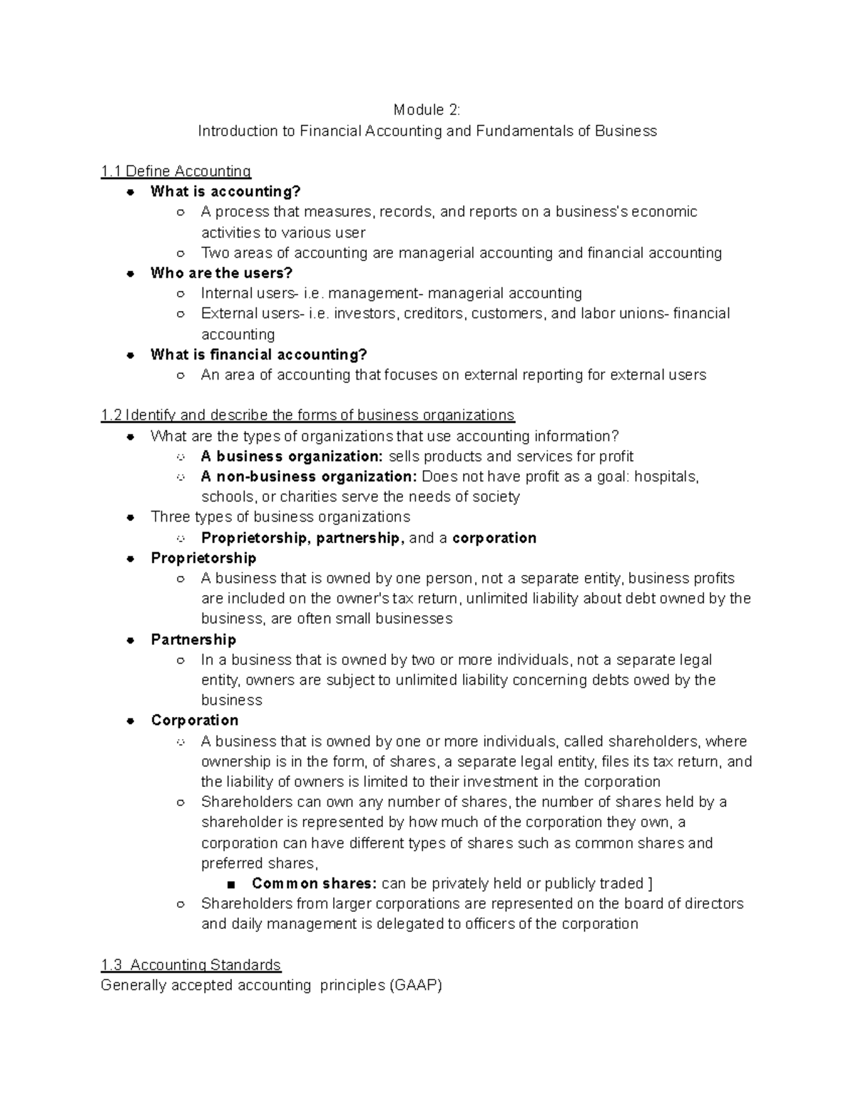Acounting - Module 2 - account lecture notes - Module 2: Introduction ...