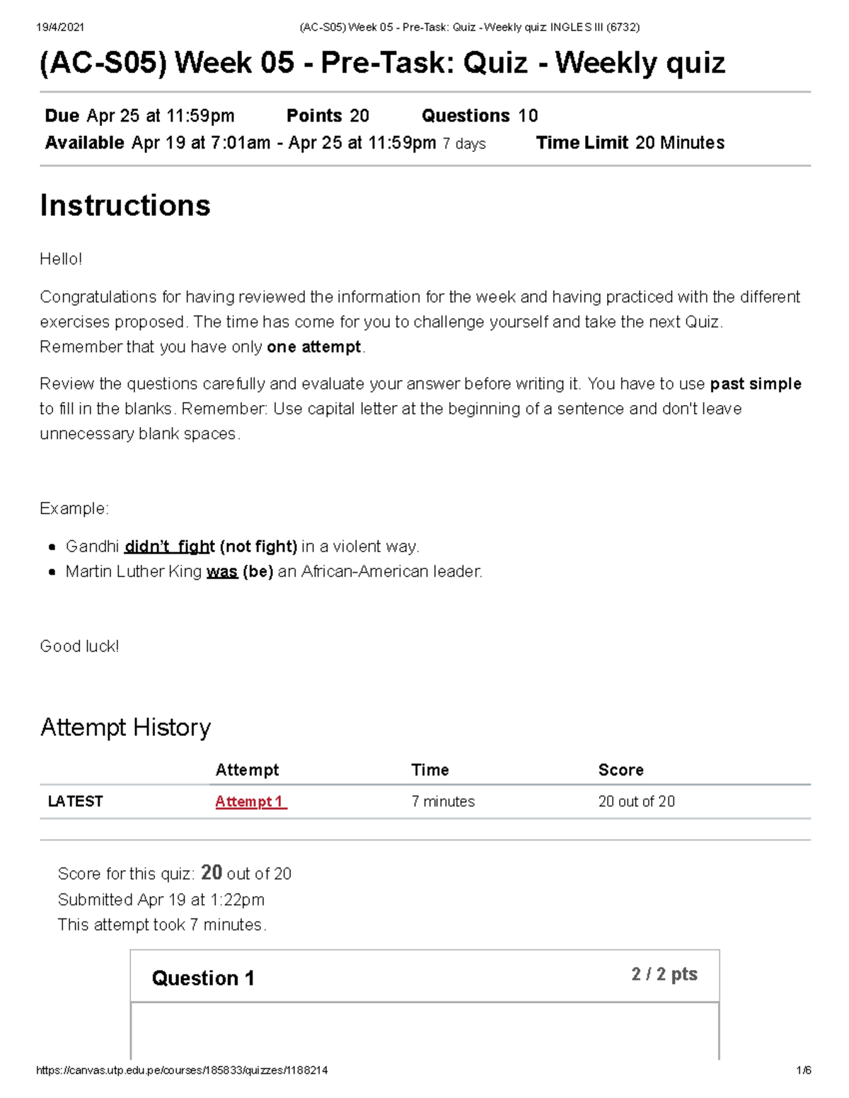 (AC-S05) Week 05 - Pre-Task Quiz - Weekly quiz Ingles III (6732) - (AC ...