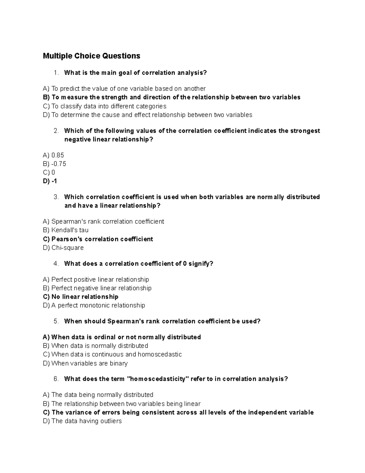 Stats - MCQ practice for correlational analysis - Multiple Choice ...