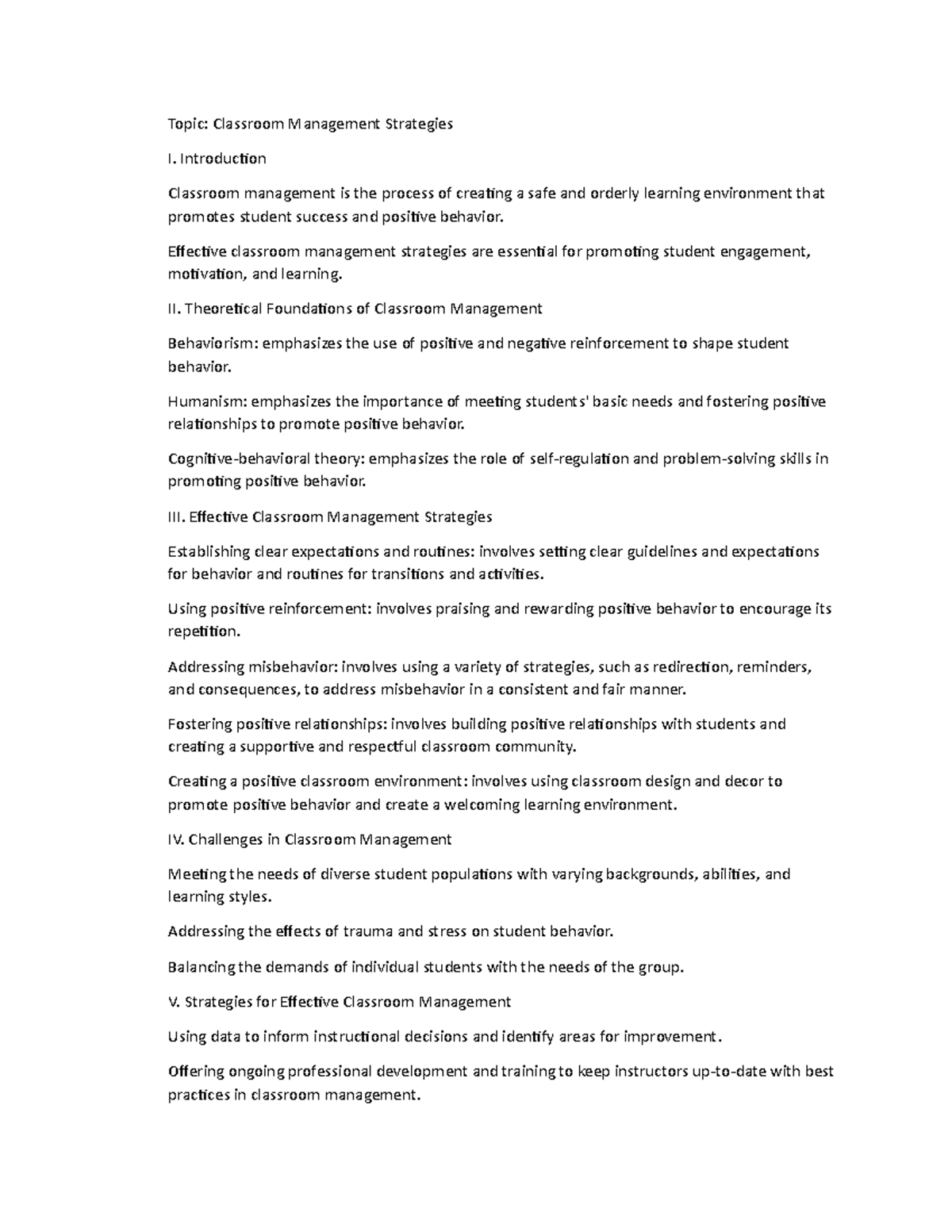 Classroom Management Strategies - Introduction Classroom management is ...