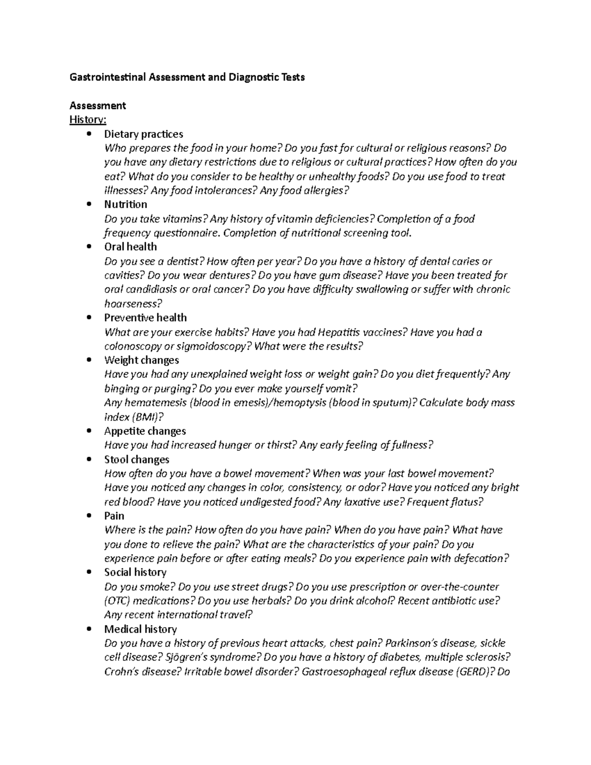 Gastrointestinal Assessment and Diagnostic Tests - Gastrointestinal ...