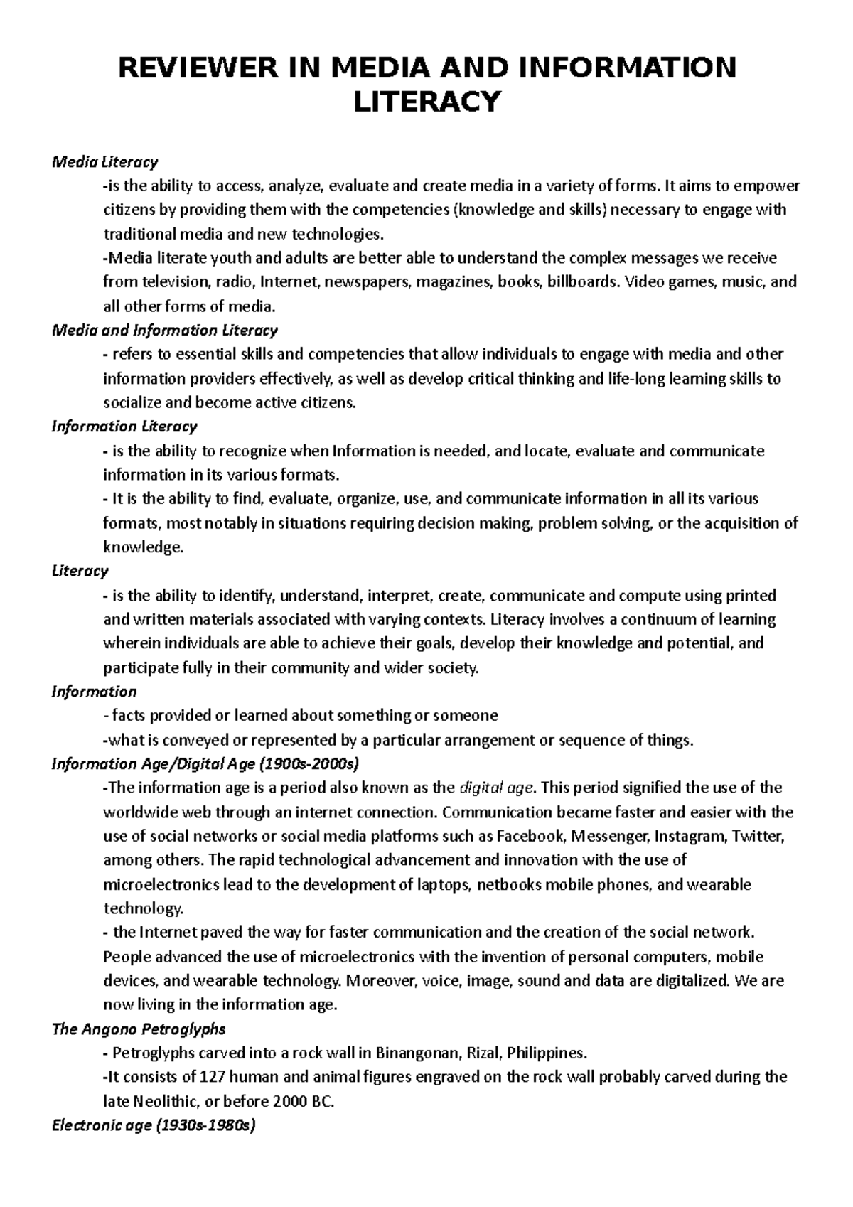 MIL, Reviewer - For grade 12 Students - REVIEWER IN MEDIA AND ...