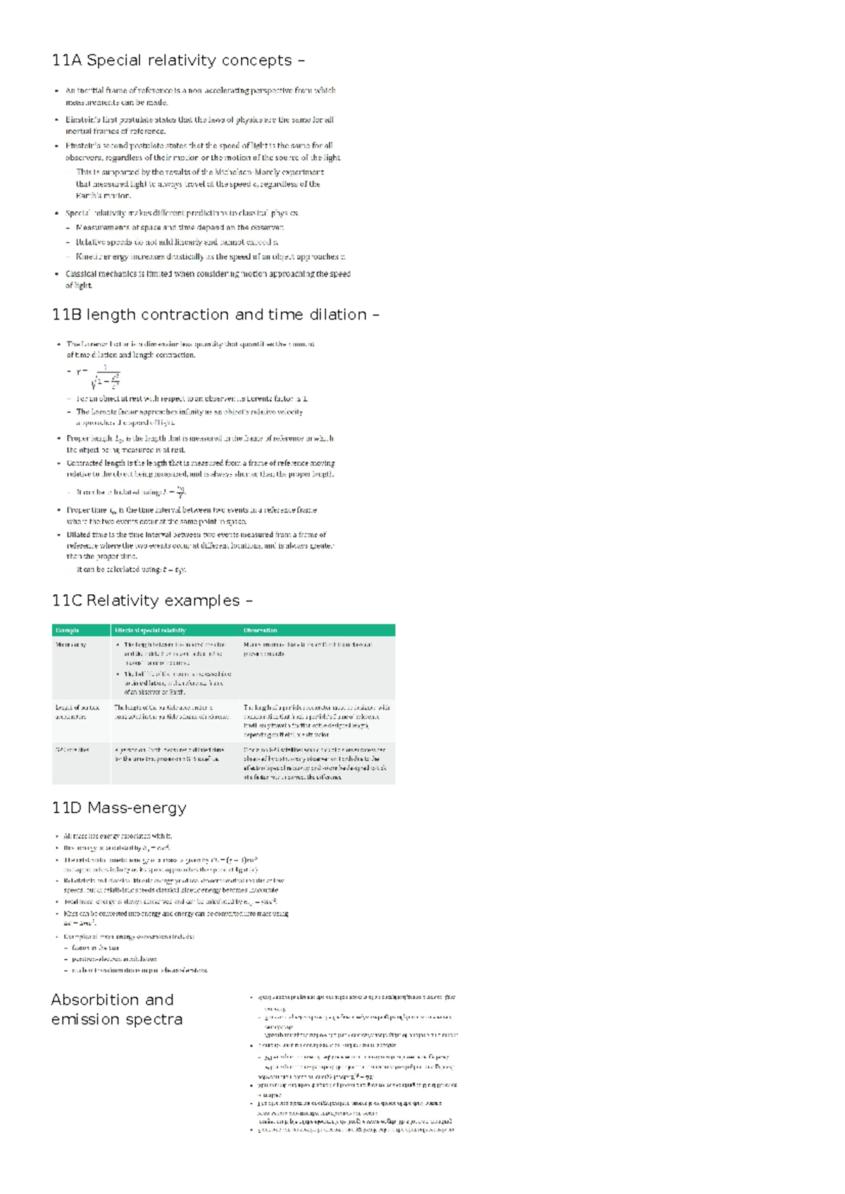 Physics more cheat sheet stuff - 11A Special relativity concepts – 11B ...